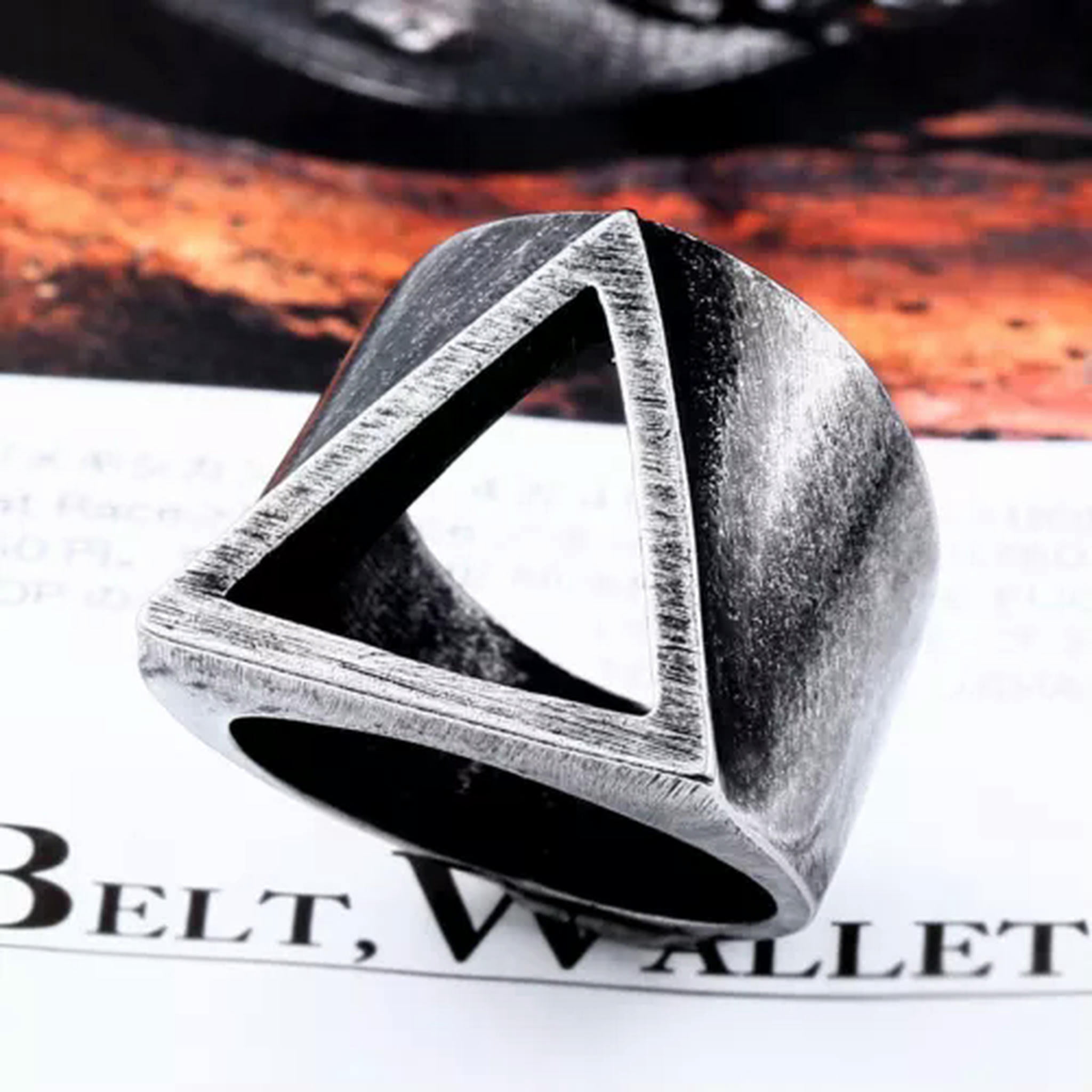 K-KED Vintage Hollow Triangle Ring Stainless Steel Men's Biker Punk ...