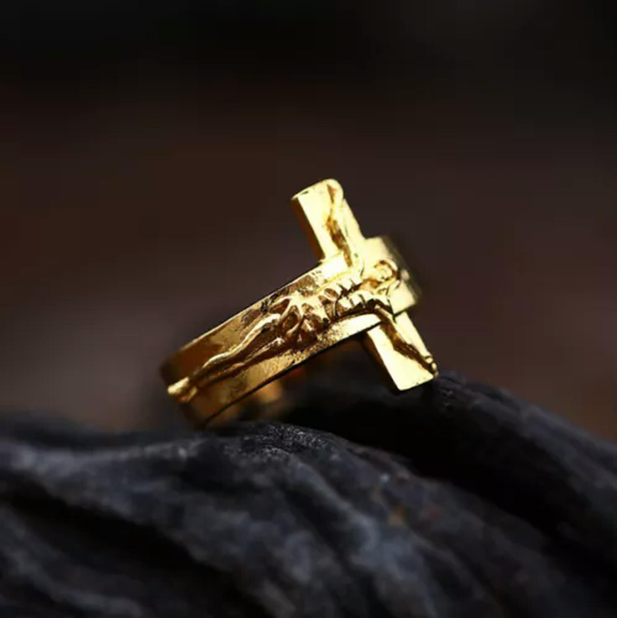 K-KED Vintage Jesus Cross Ring Stainless Steel Jesus Crucifixion Biker ...