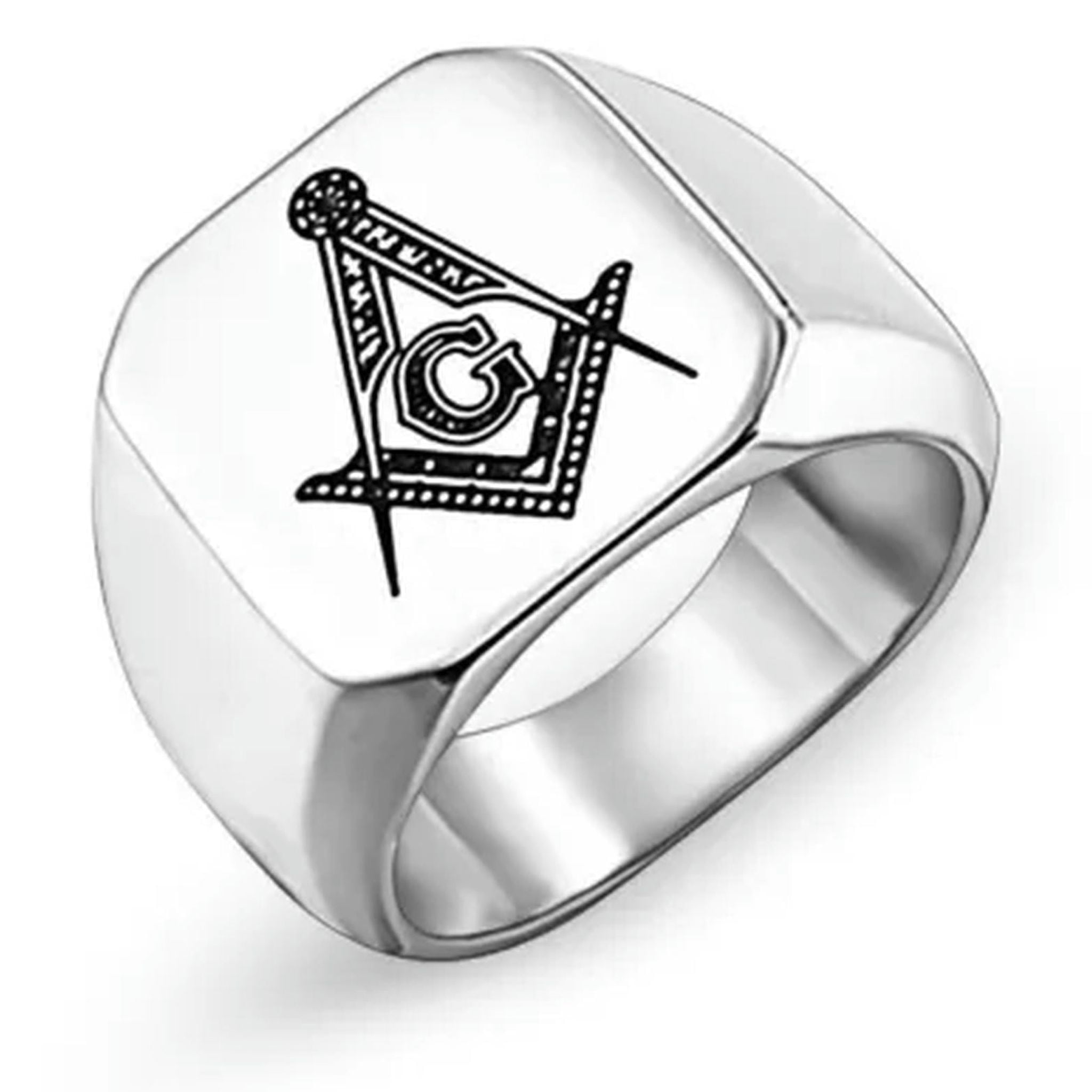 K-KED Vintage Masonic Symbol Square Signet Ring Stainless Steel ...