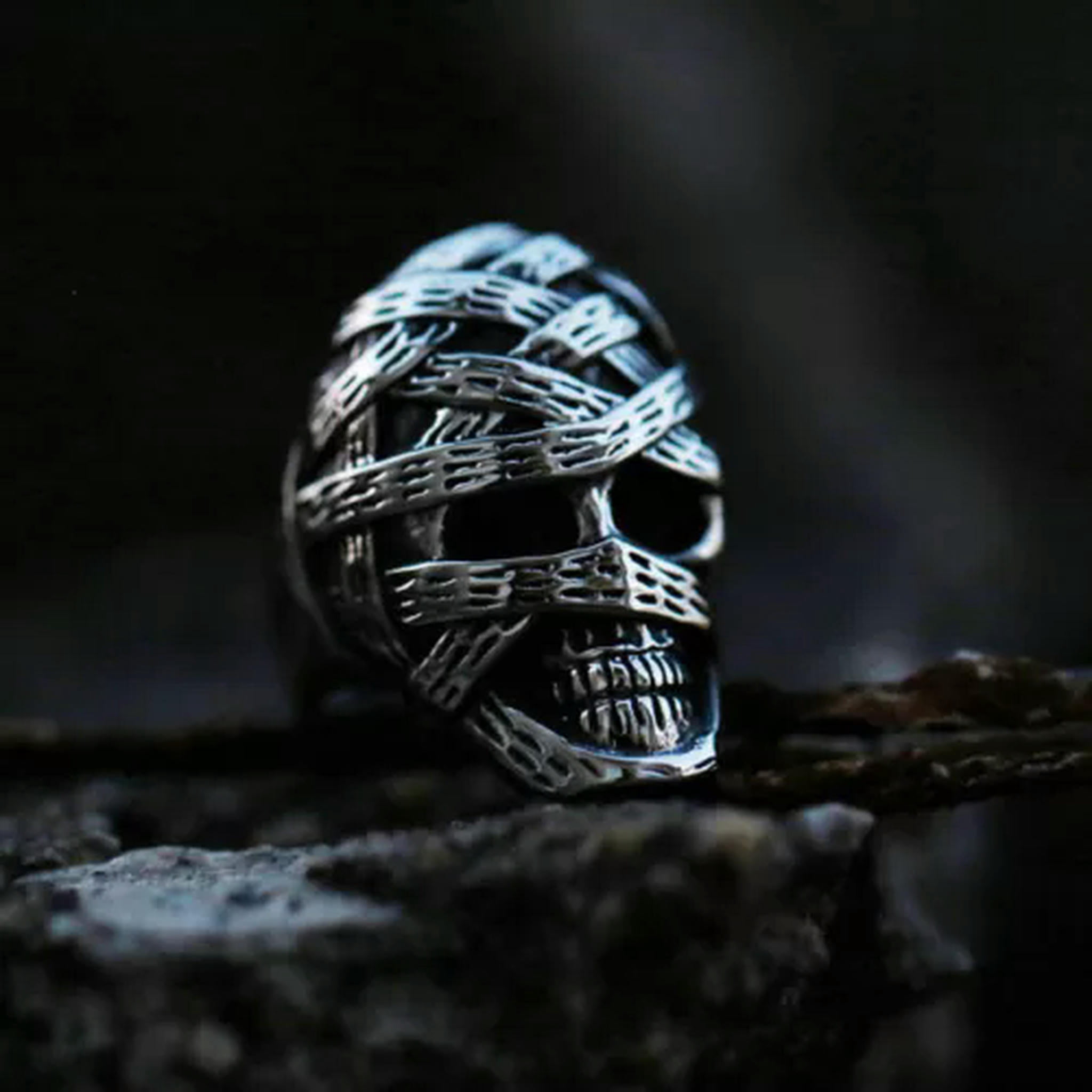 K-KED Vintage Mummy Skull Ring Stainless Steel Men's Gothic Bandage ...
