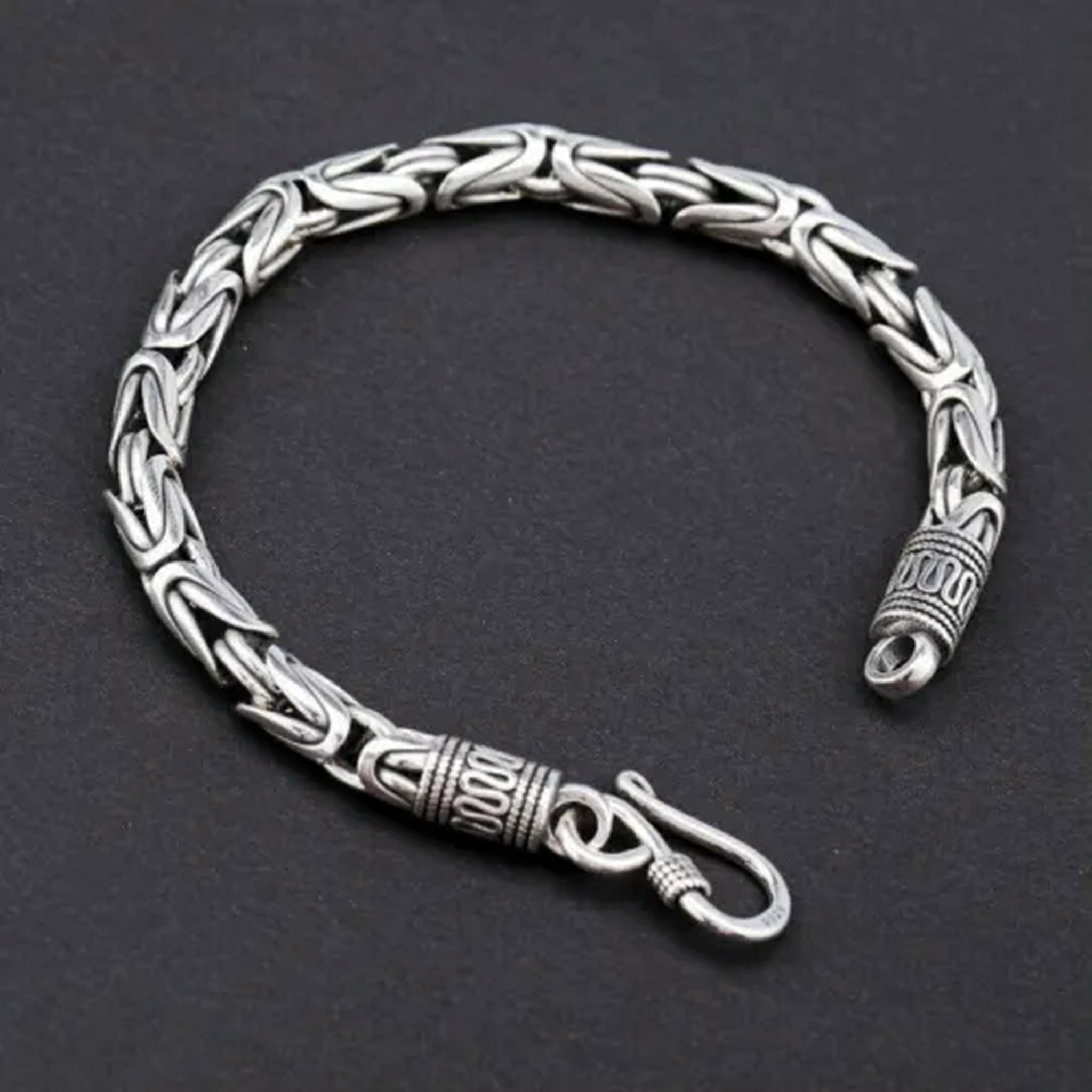 K-KED Vintage Pure S925 Sterling Silver Men Women 4mm Width Byzantine Link Bracelet -22cm/8 ...