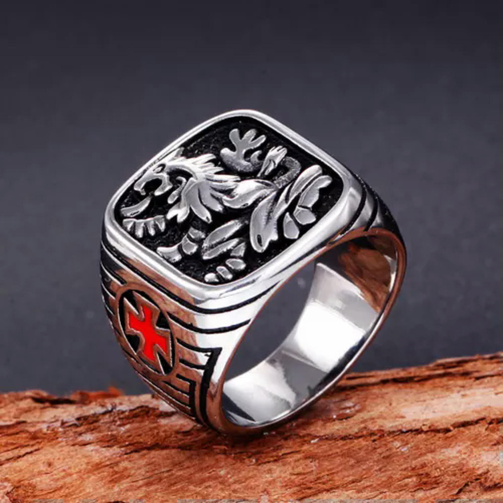 K-KED Vintage Royal Lion Pattern Knight Ring Stainless Steel Men's ...