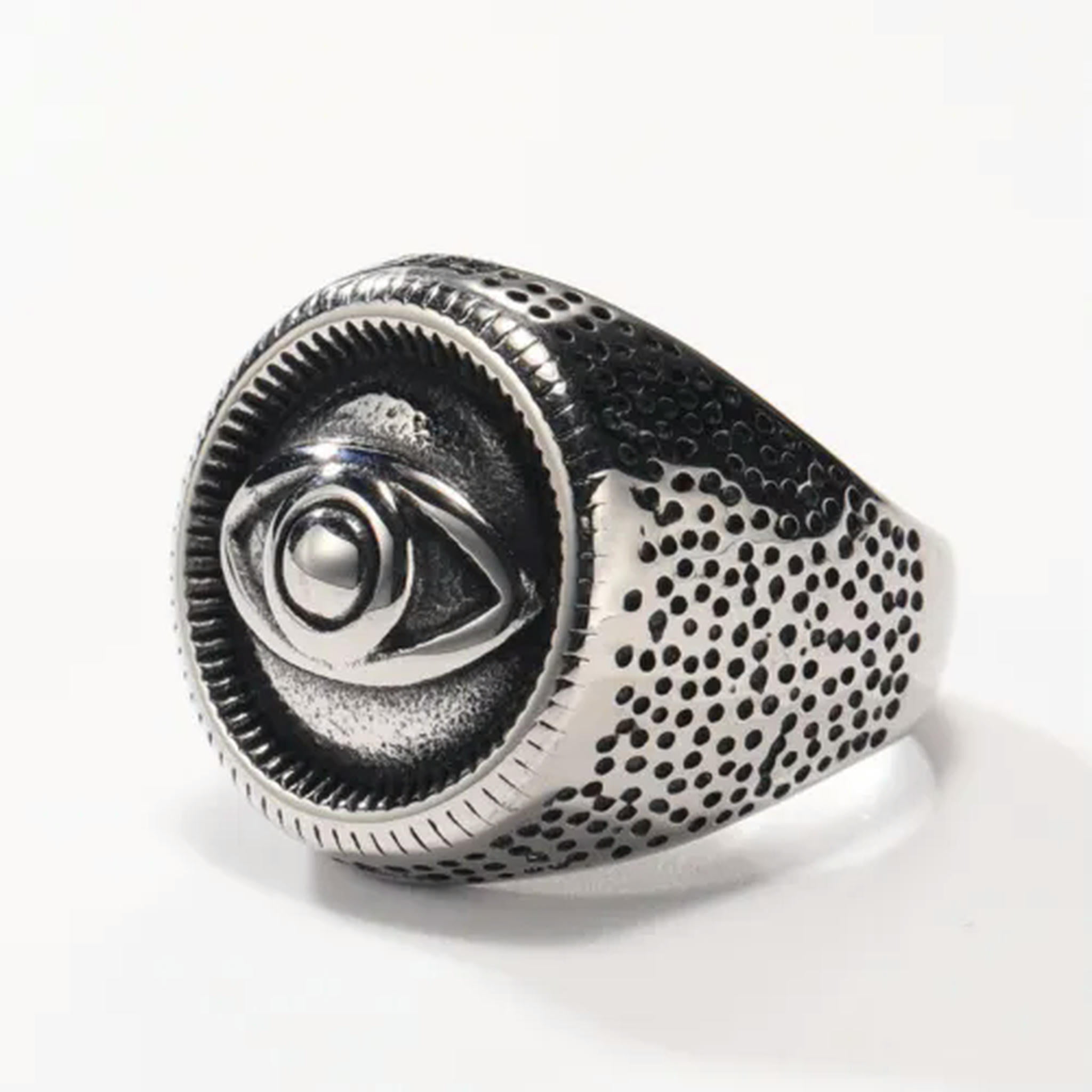 K-KED Vintage Sagacious All Seeing Eye Ring Stainless Steel Men's Gothic God Eye Ring-13-Silver ...