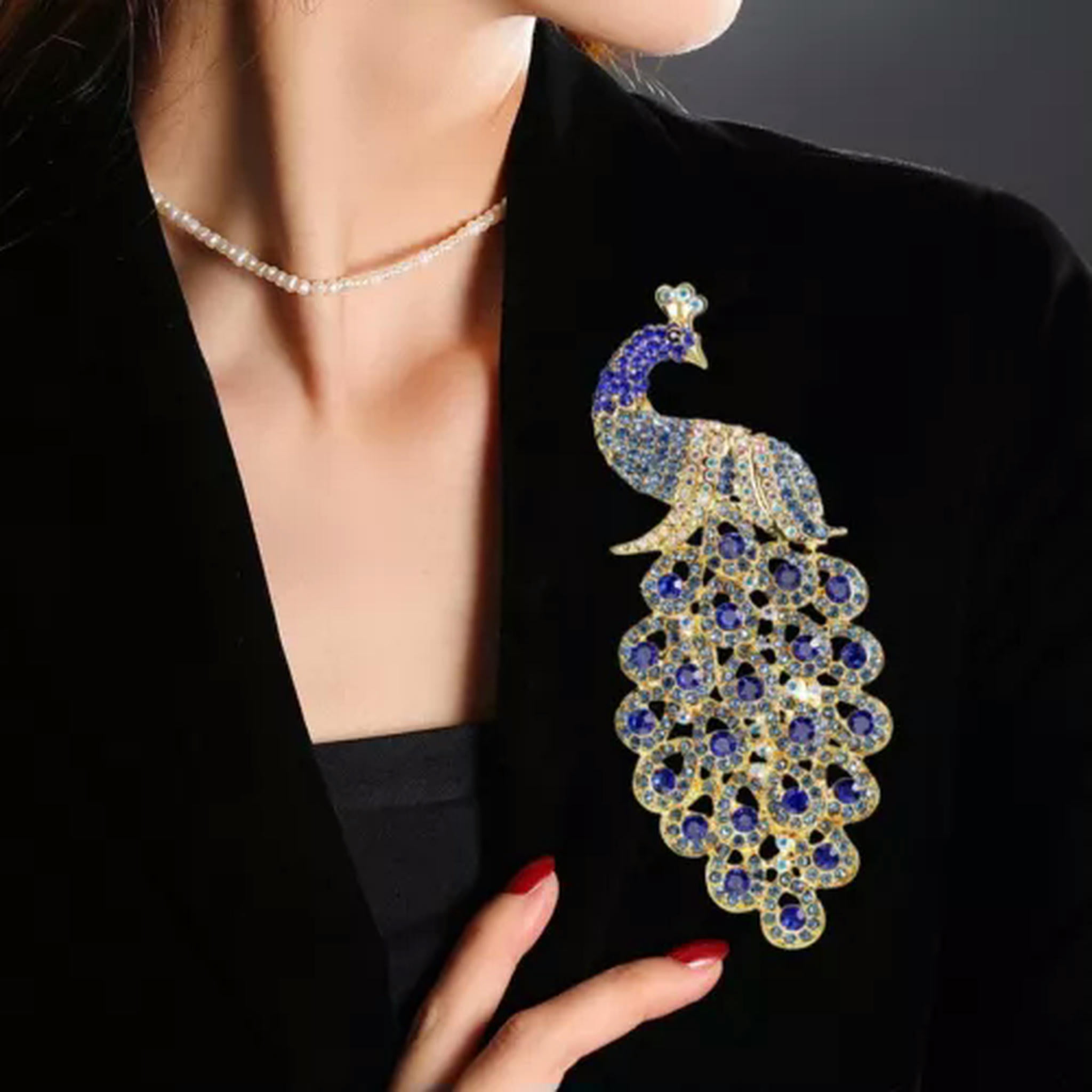 K-KED Vintage Style Peacock Bird Blue Rhinestone Crystal Cyan Bird ...