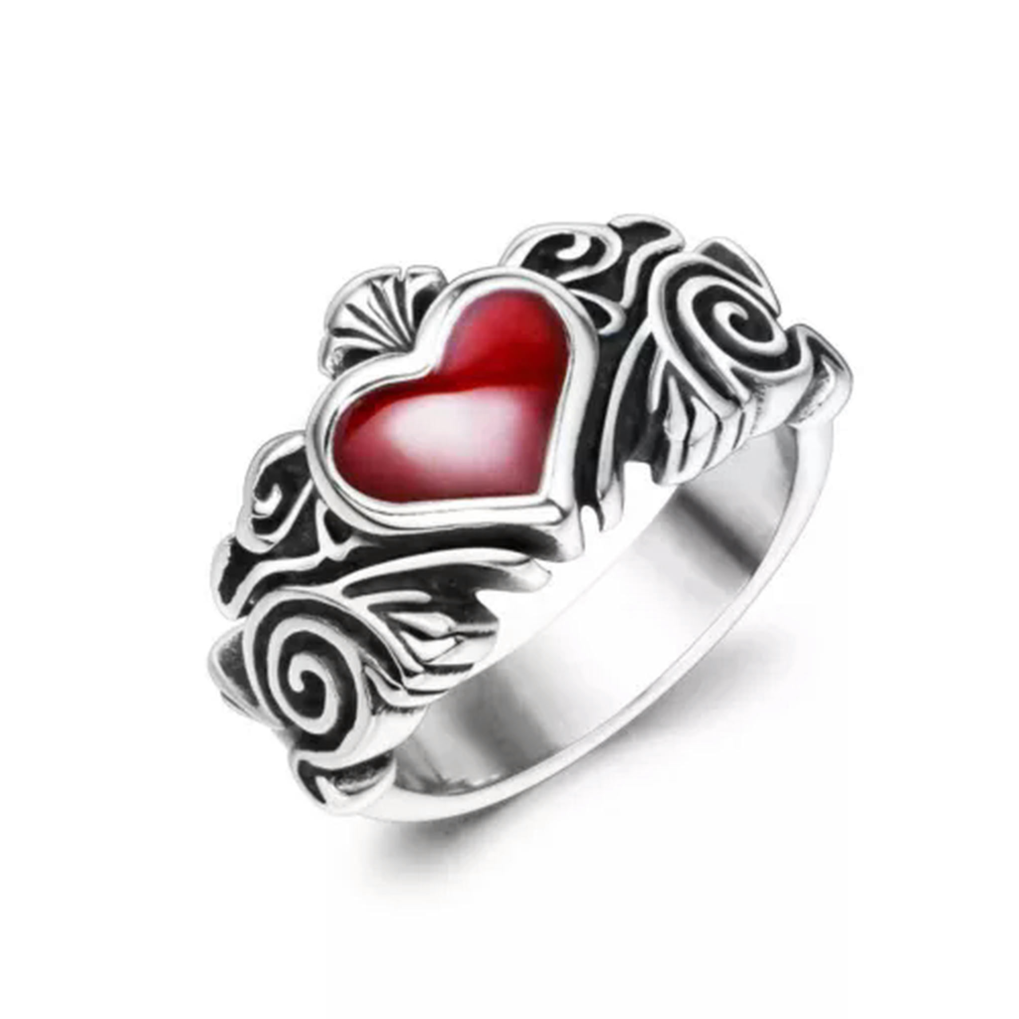 K-KED Vintage Tribal Love Red Heart Ring Stainless Steel Men Women ...