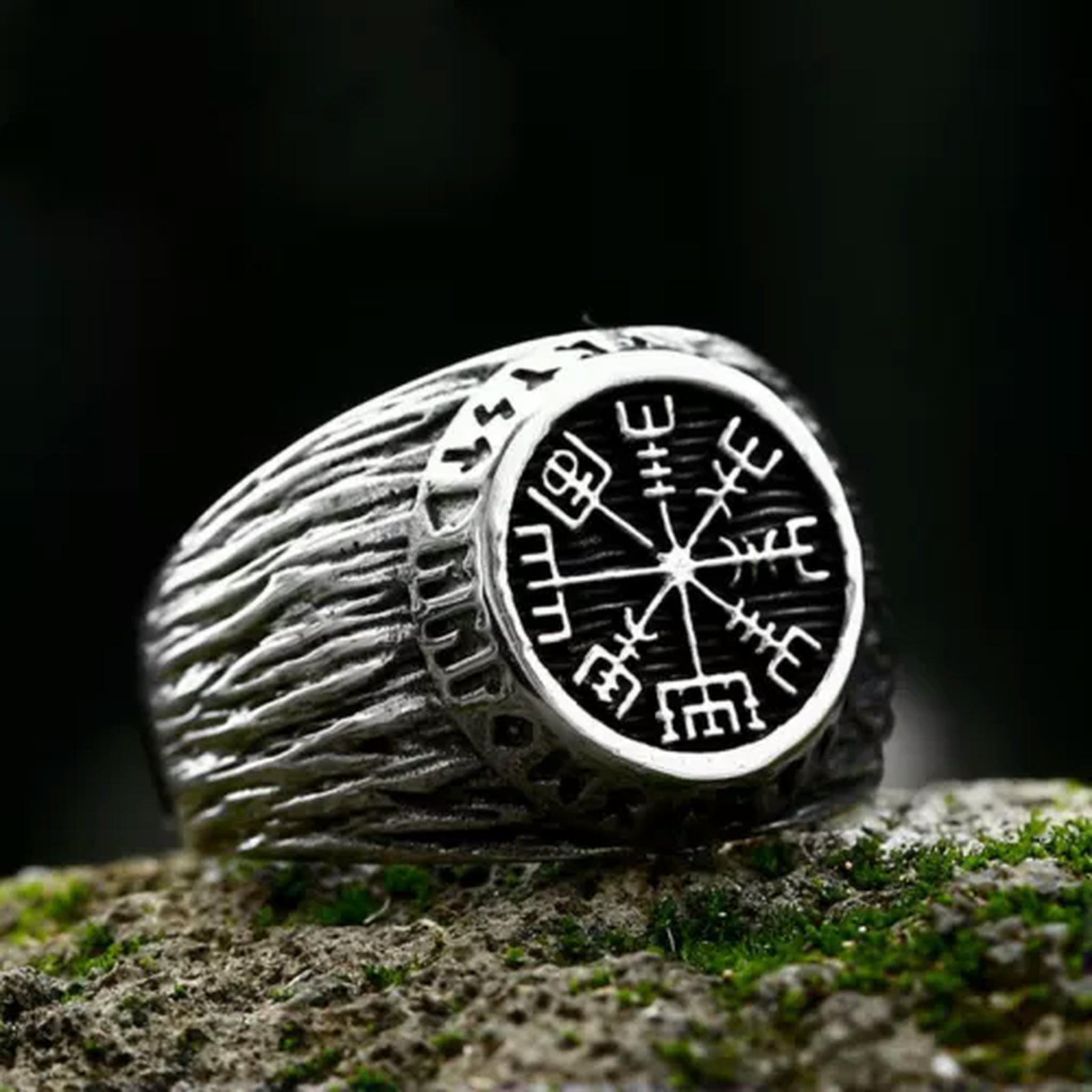 K-KED Vintage Viking Compass Runes Ring Stainless Steel Men's Round ...