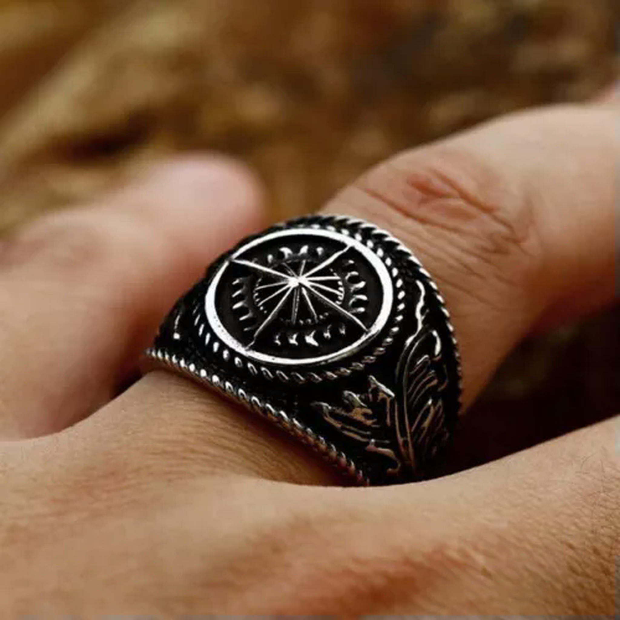 K-KED Vintage Viking Compass Star Ring Stainless Steel Explorer Compass ...