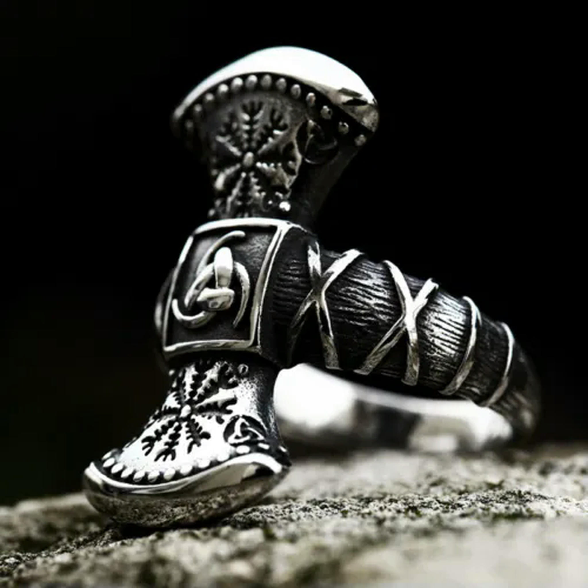K-KED Vintage Viking Tribal Double Axe Ring Stainless Steel Gothic ...