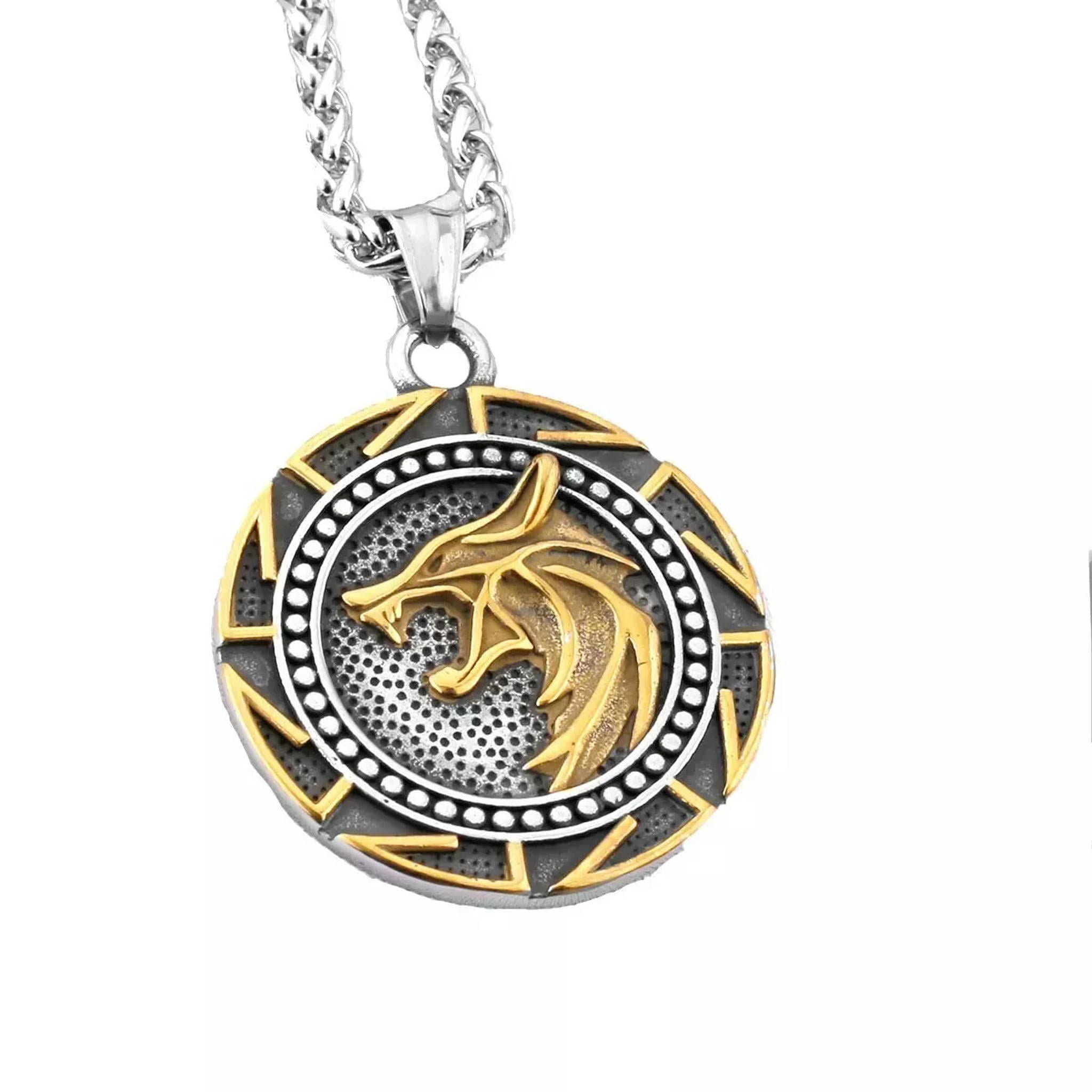 K-KED Vintage Viking Wolf Head Rune Men's Stainless Steel Pendant ...