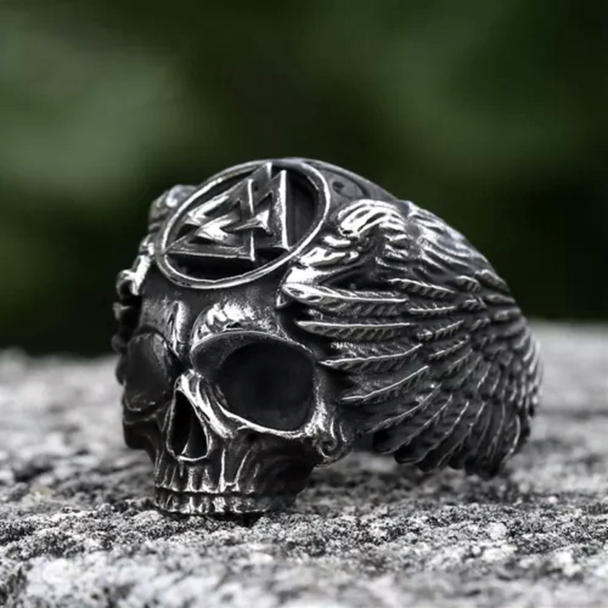K-KED Vintage Wings Valknut Skull Ring Stainless Steel Men's Viking ...