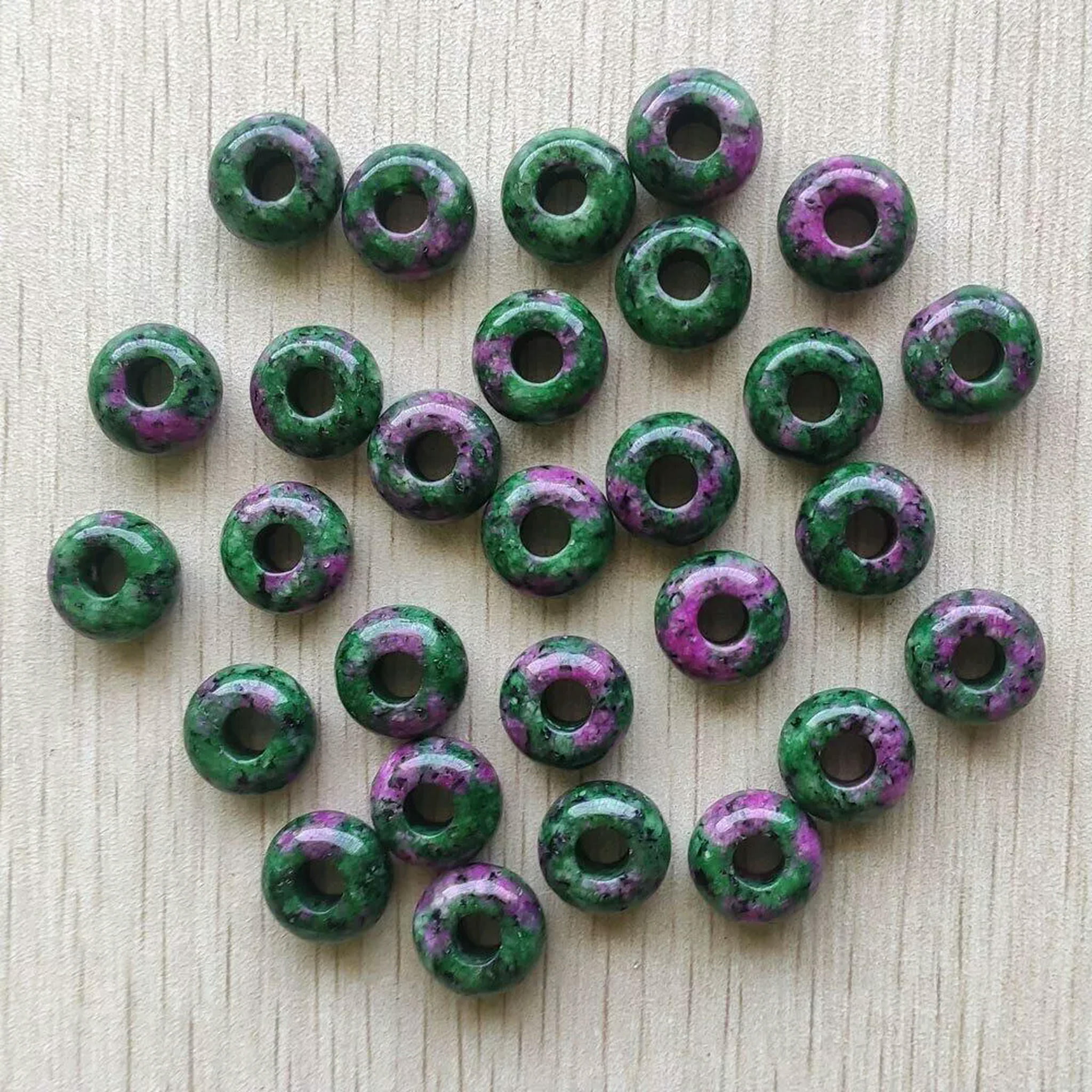 K-KED Wholesale 50pcs Natural Ruby In Fuchsite Stone Round Big Hole ...