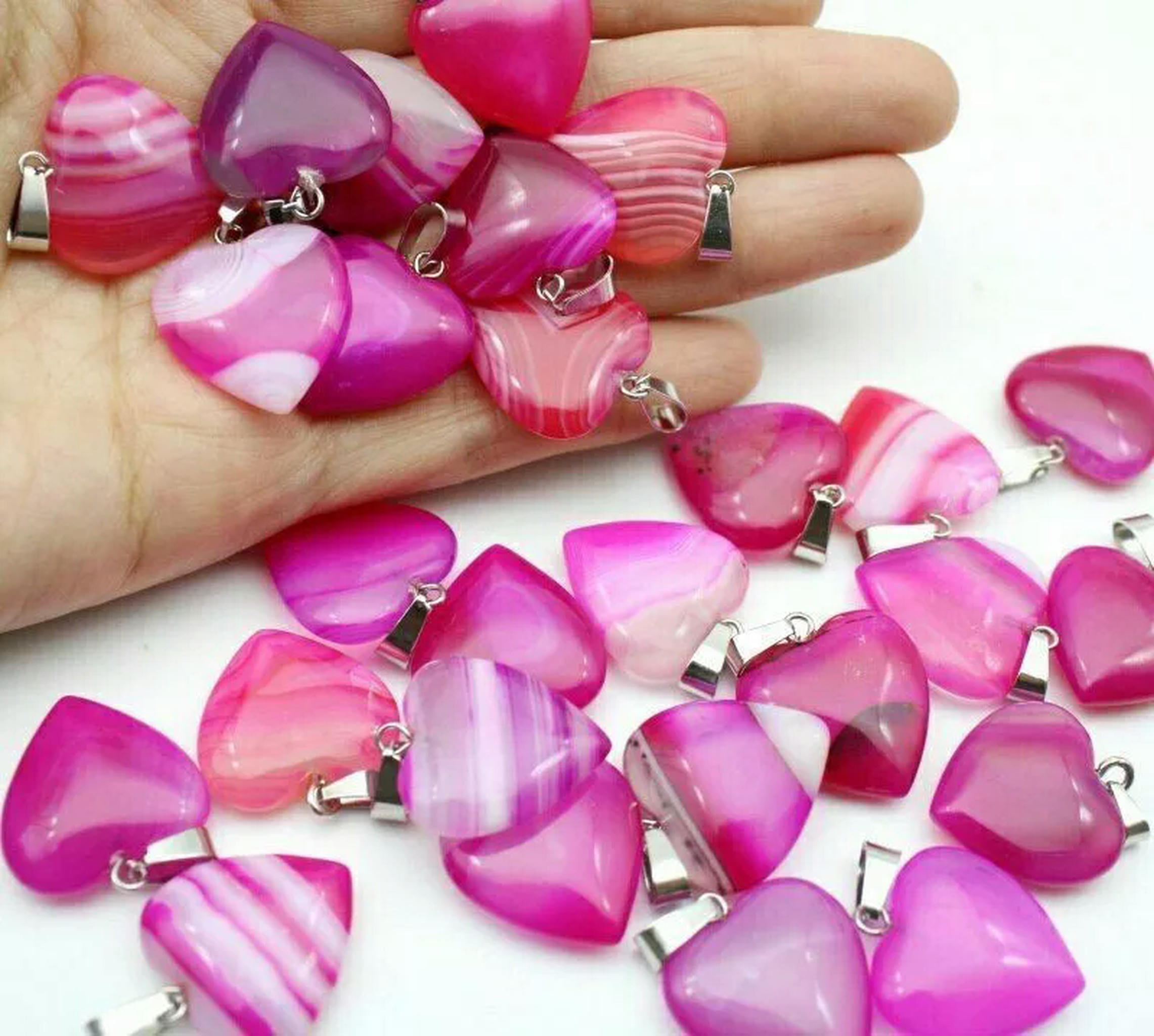 K-KED Wholesale 50pcs Rose Red Stripe Agate Heart Shape Charms Pendants ...