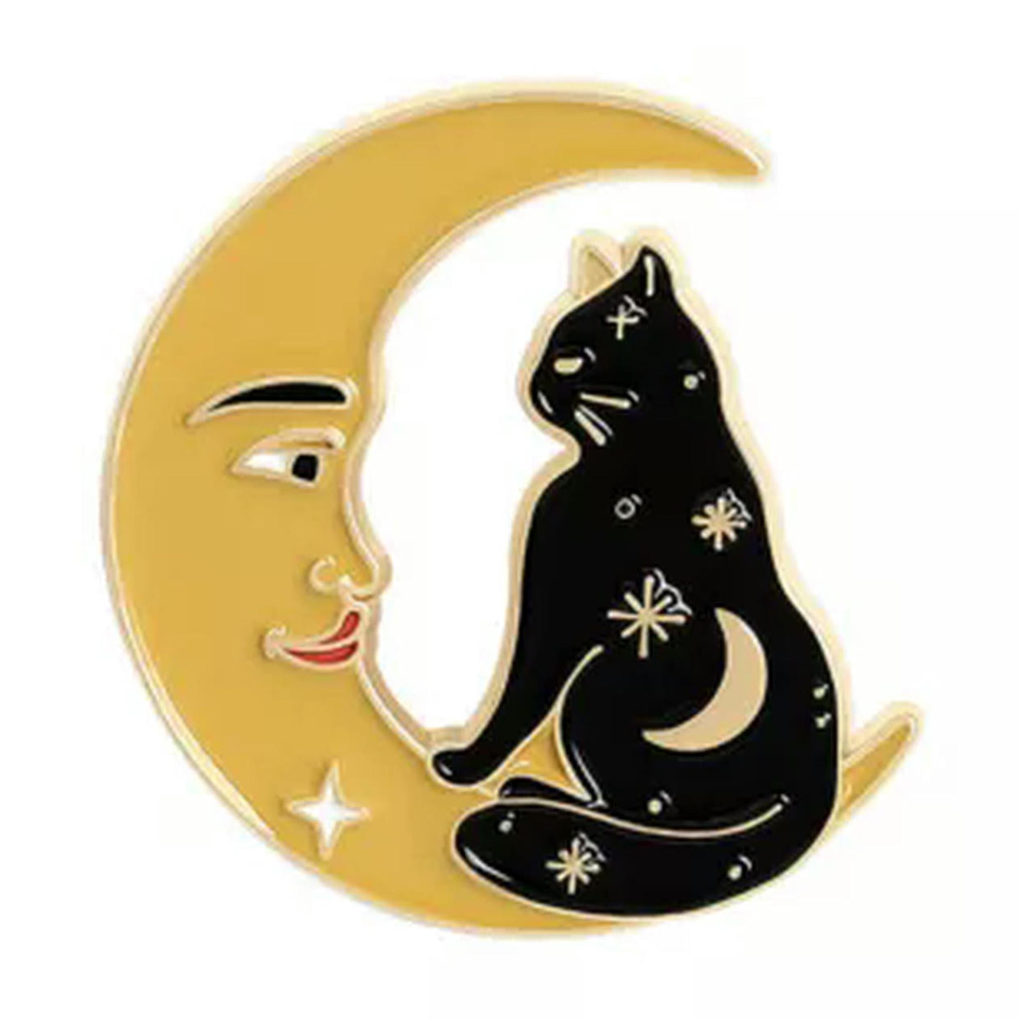 K-KED Witch Cat Enamel Pin Moon Phase Wizard Brooch Bag Lapel Pin Witch ...