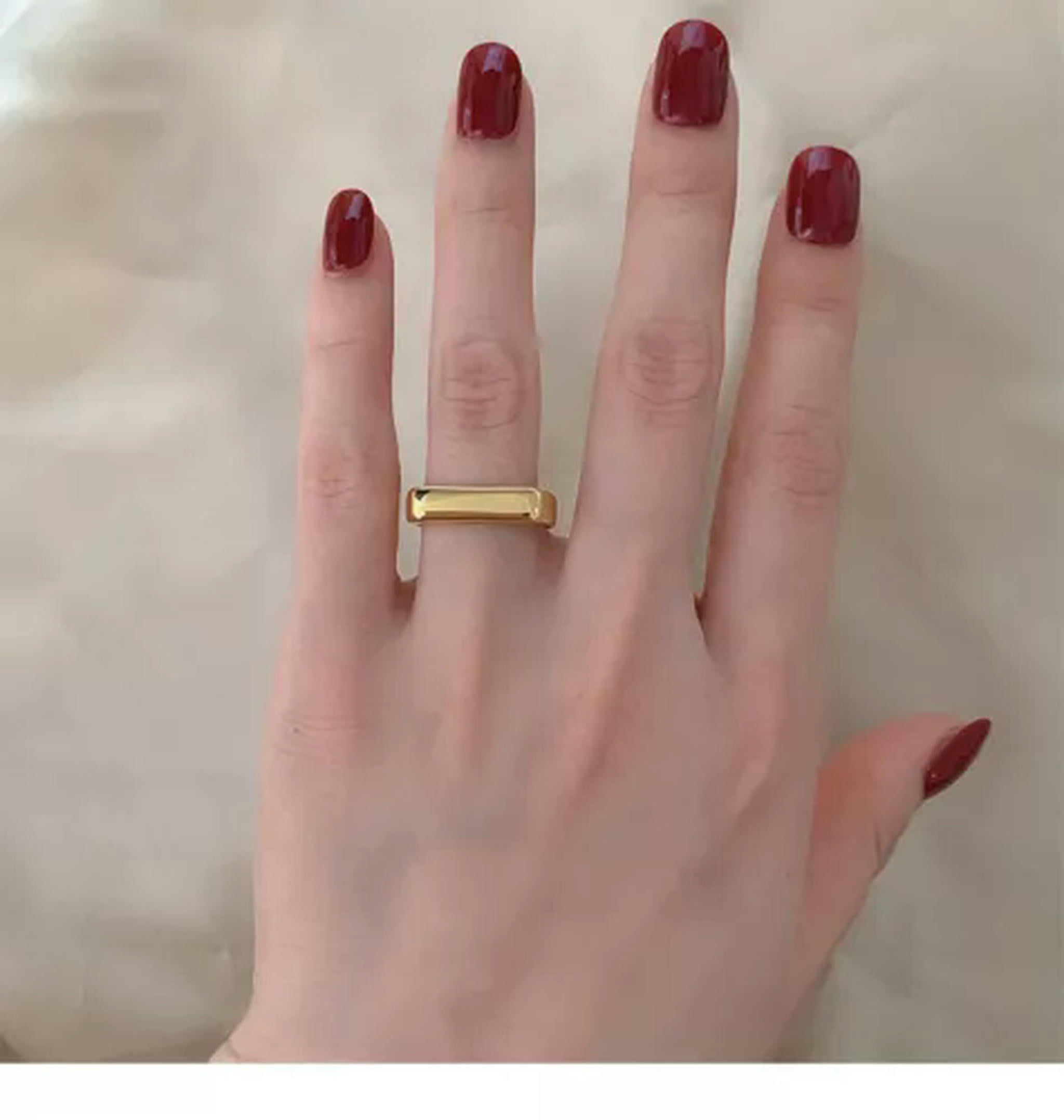 K-KED Woman 18K Gold Plated Stainless Steel Double Rings Gourd Bar Band ...