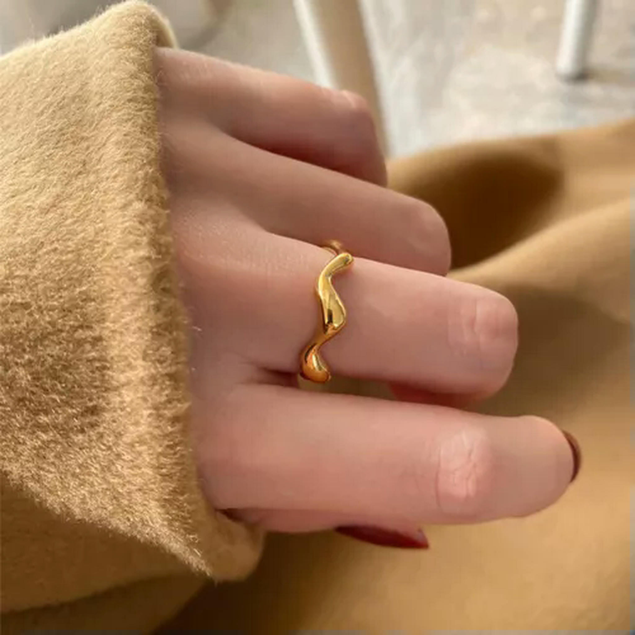 K-KED Woman 18K Gold Plated Stainless Steel Twist Waves Band Ring Joint Ring-9 - Walmart.com
