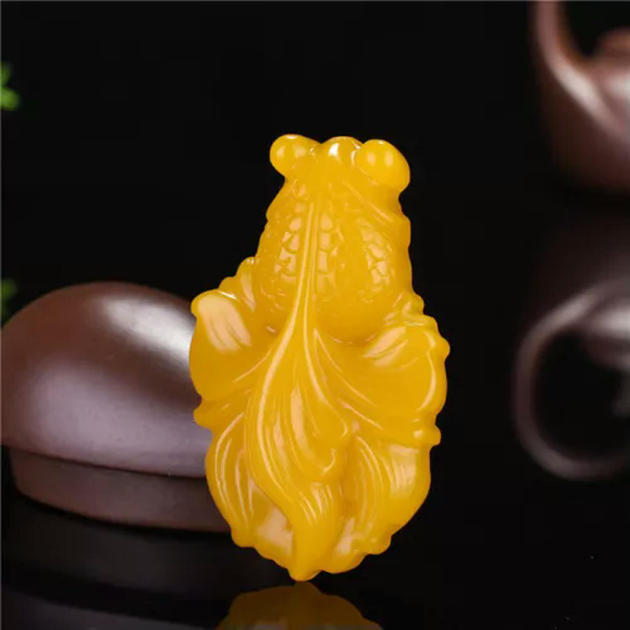 K-KED Yellow Jade Goldfish Pendant Fish Amulet Gifts Necklace Jadeite ...