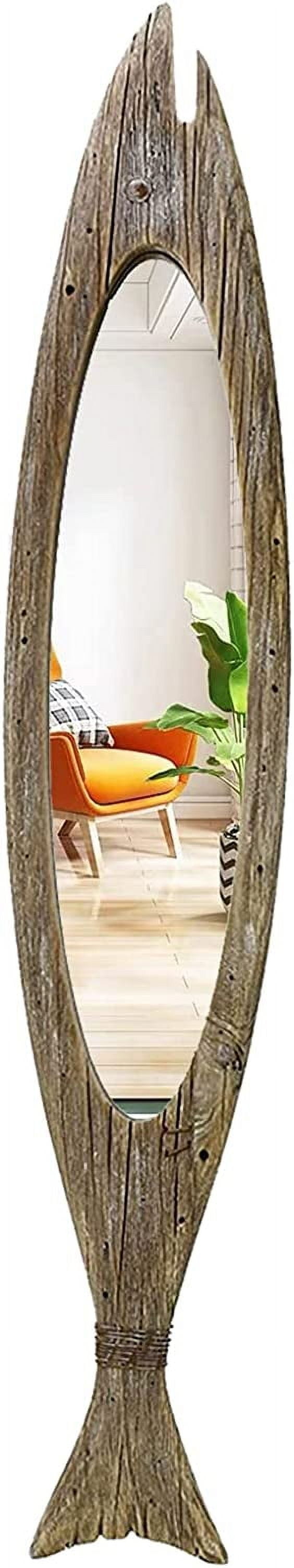 K KILIPES Rustic Wood Fish Mirror Decorative Hanging Mirror Wall Decor ...