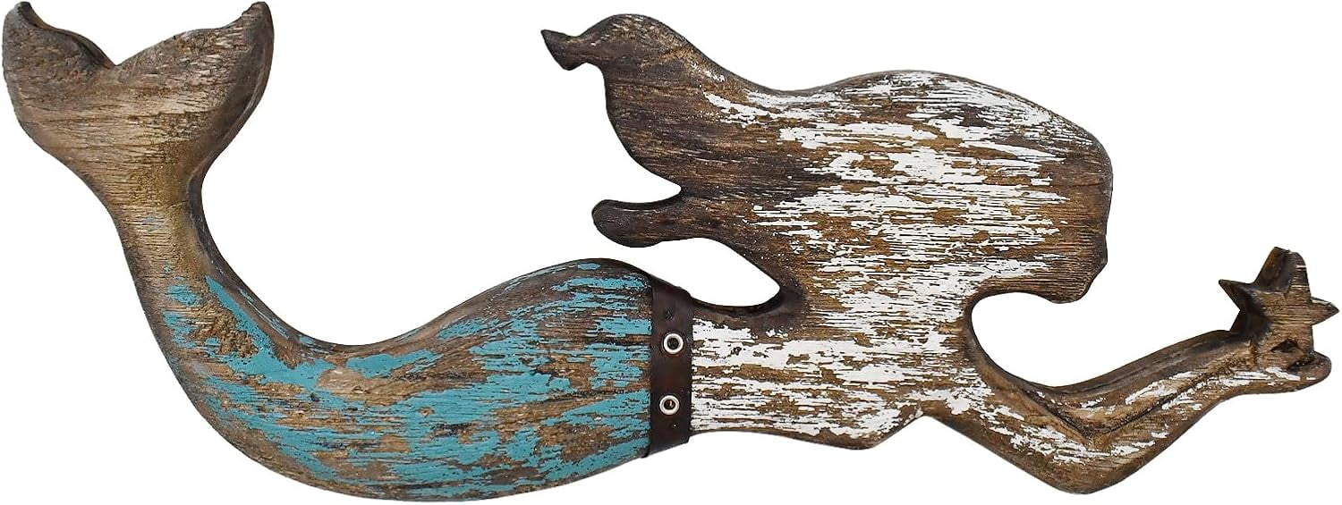 K KILIPES Wooden Mermaid Beach Wall Decor Rustic Hanging Mermaid Plaque ...