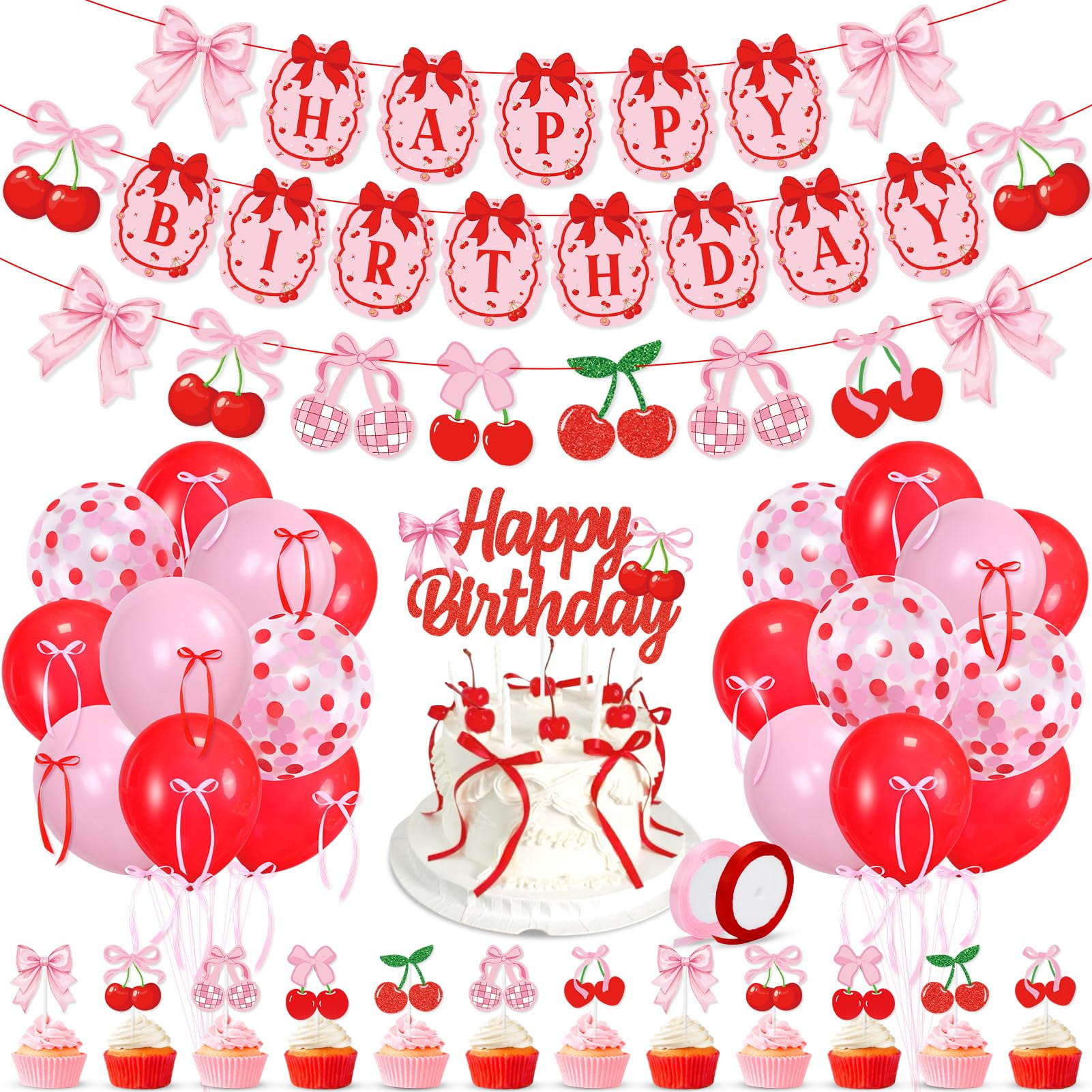 K KUMEED Cherry Birthday Decorations,Cute Happy Birthday MHD1Cherry and ...
