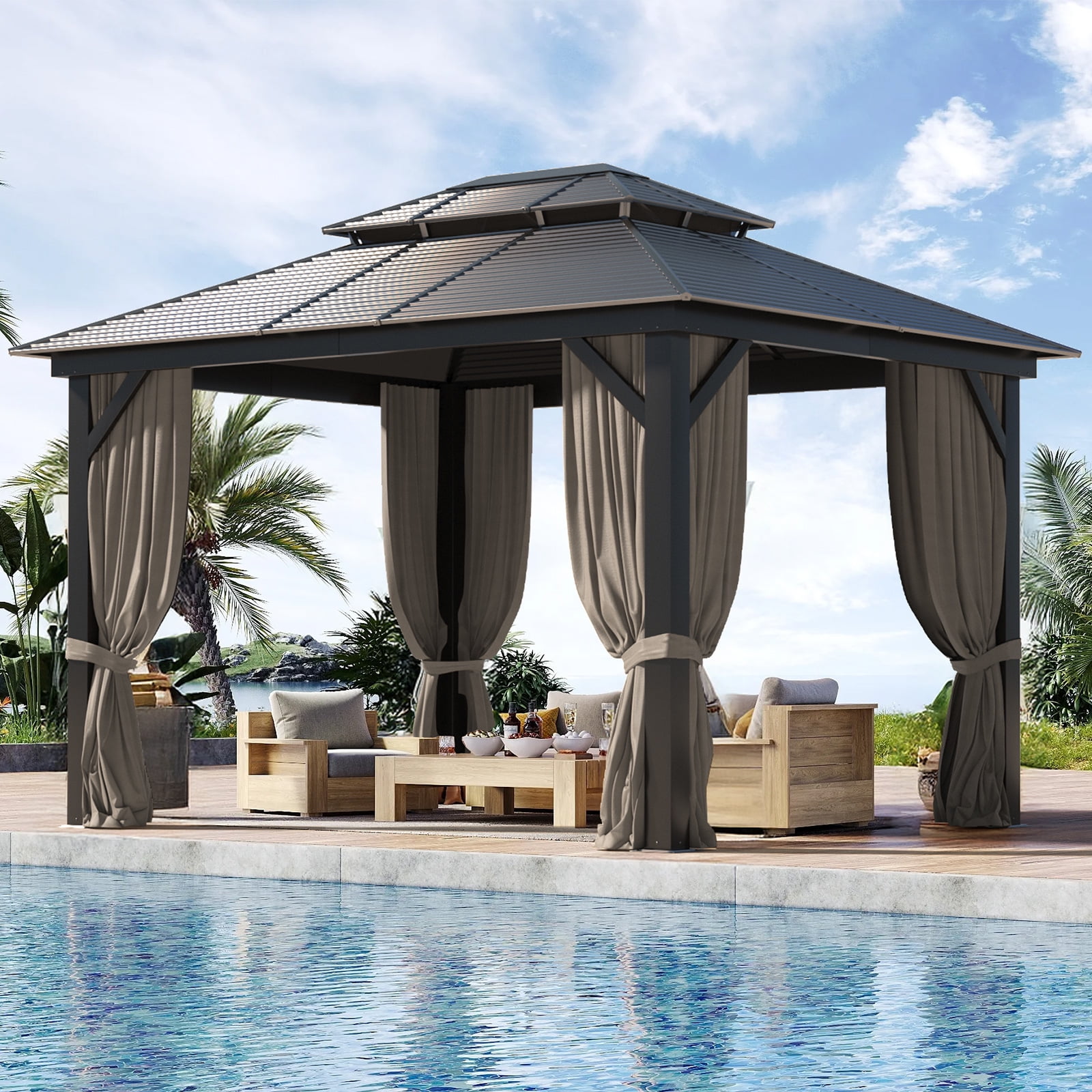 Hardtop Gazebo 10x12FT,Heavy Duty Metal Pavilion with 4.92'' Square ...