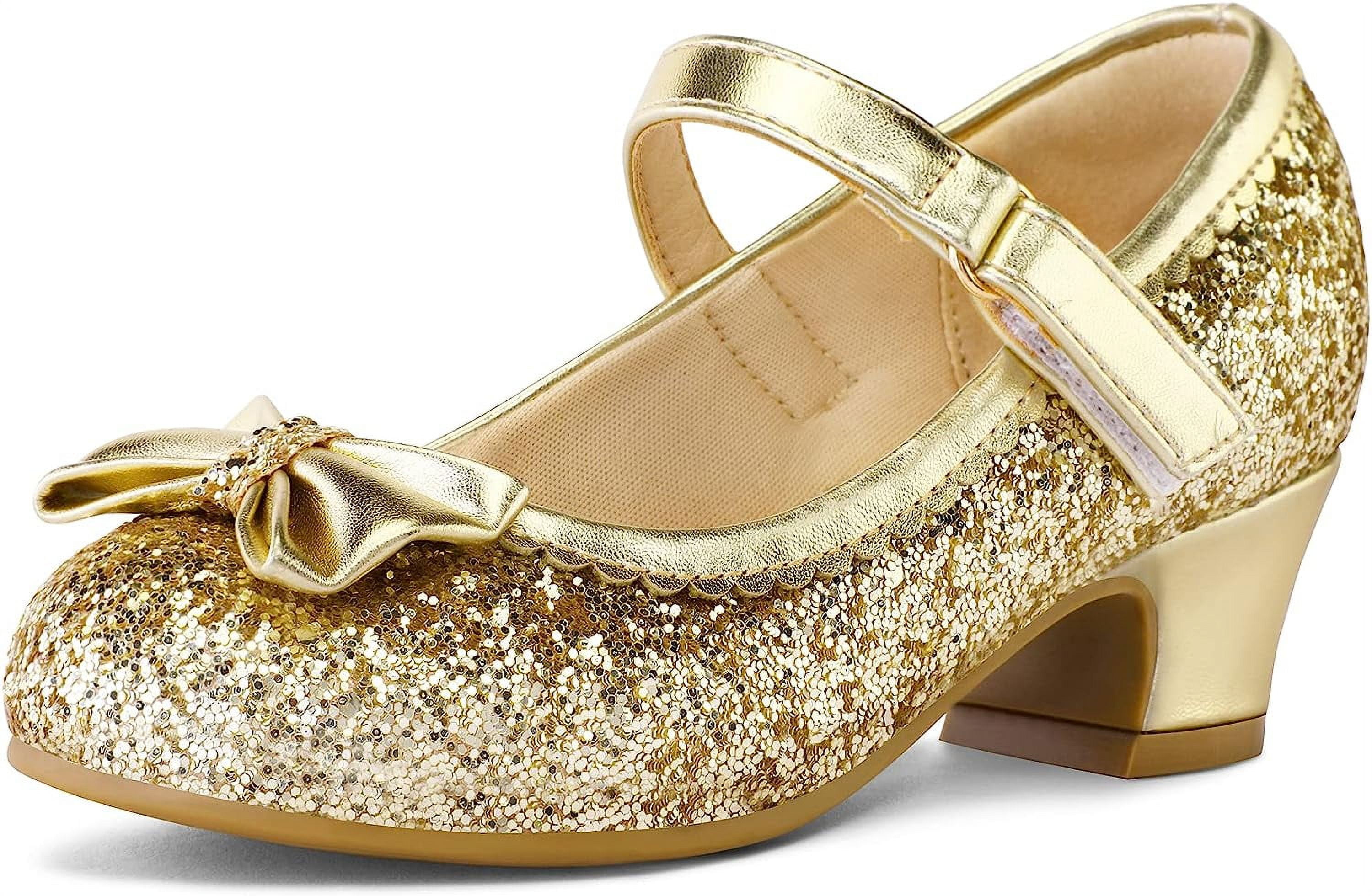 K KomForme Gold Girl's Dress Shoes Mary Jane 1.5in Low Heel Wedding ...