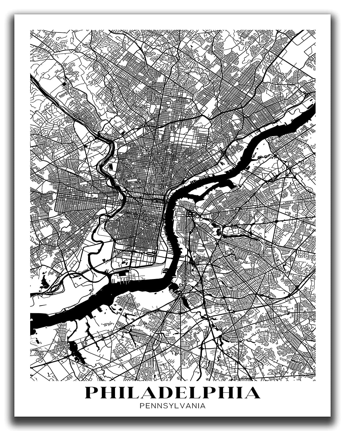 K&L Design Co: Philadelphia Map Poster - 11x14" Map Wall Art Print ...