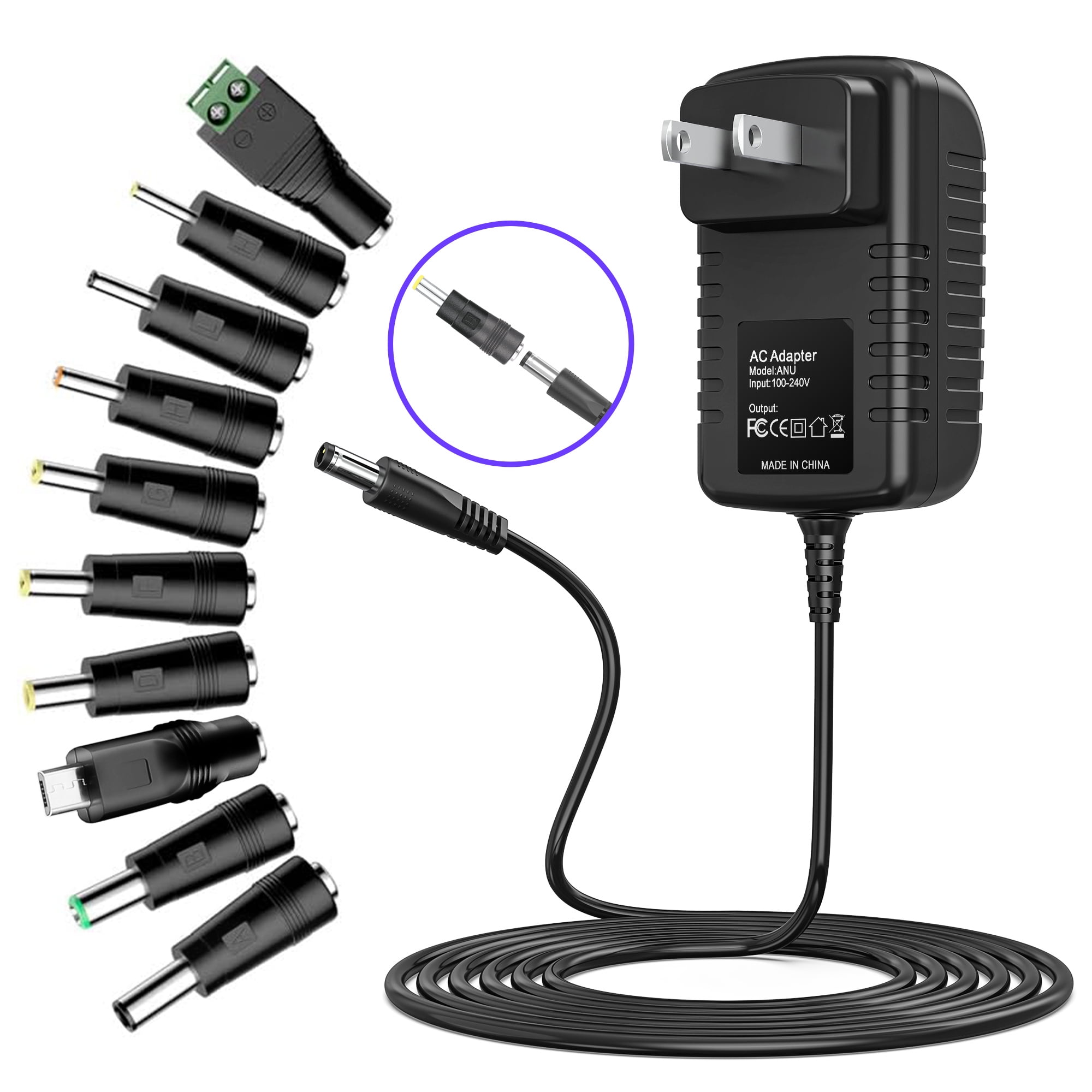K-MAINS 15V 2A Power Supply Charger with 10 DC Plug Tips (Input AC 100V ...