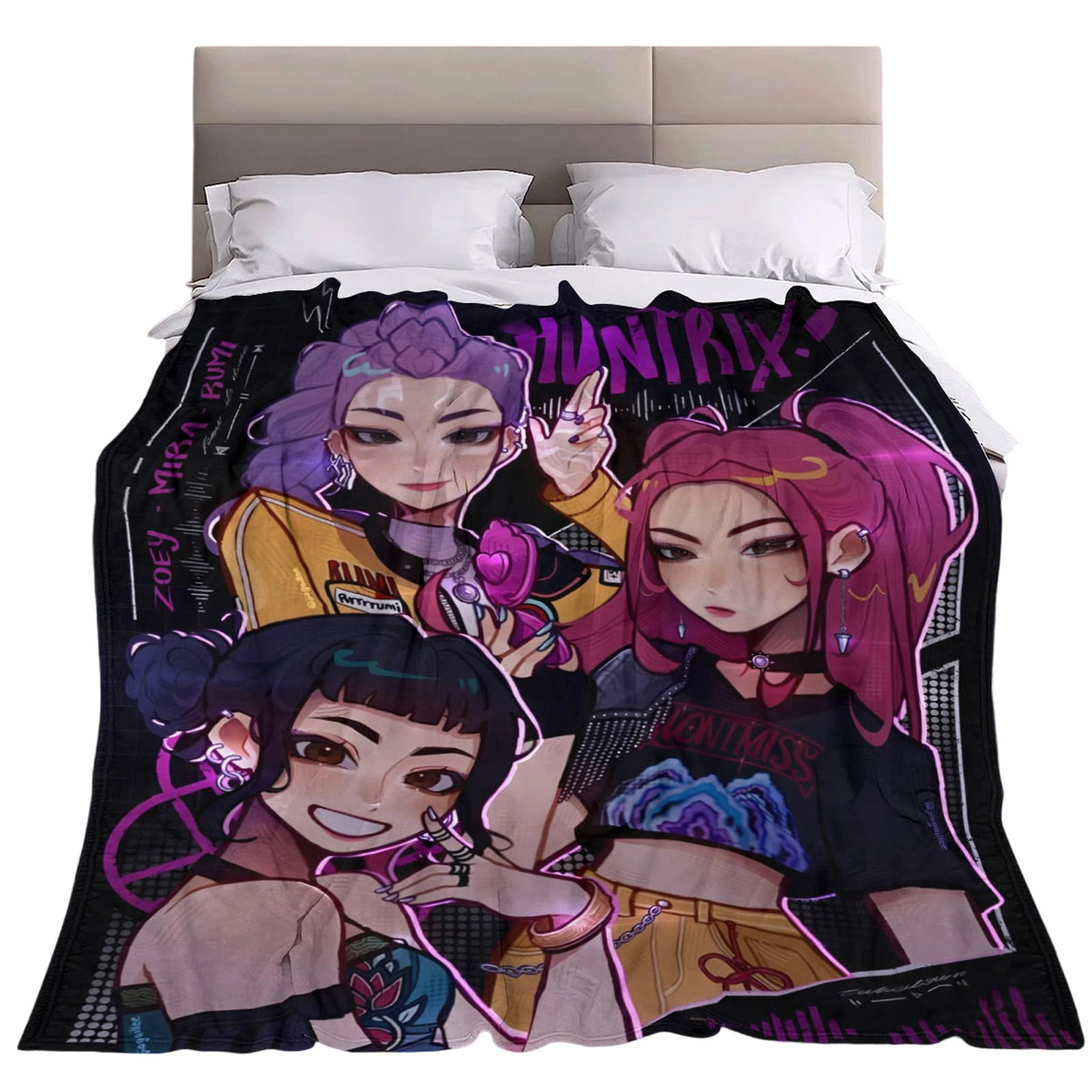K-POP Demon-Hunter Cozy Fleece Blanket with Witcher-Inspired Character ...
