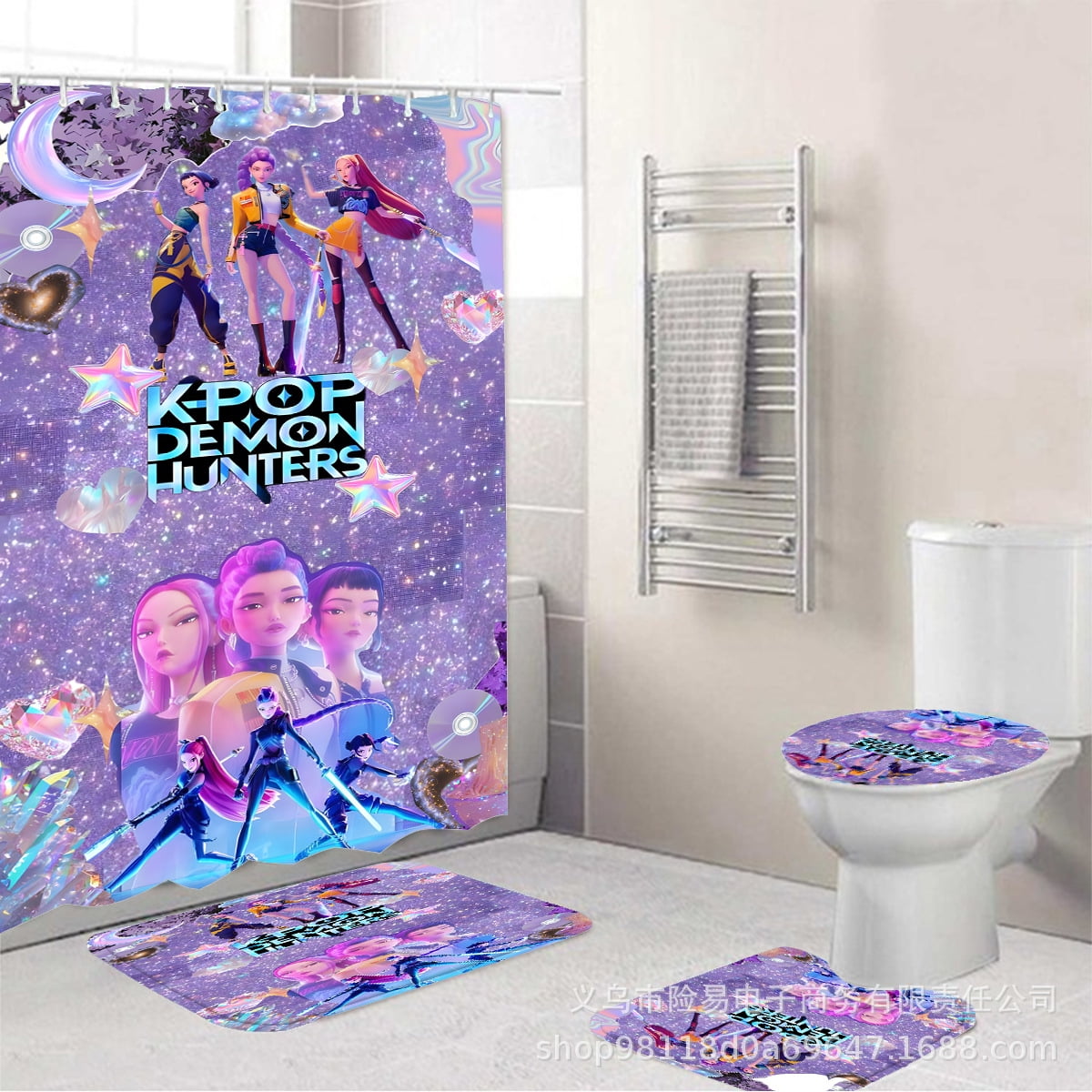 K-POP Demon Huntress Bathroom Set – Anime Shower Curtain & Rugs, 4 ...