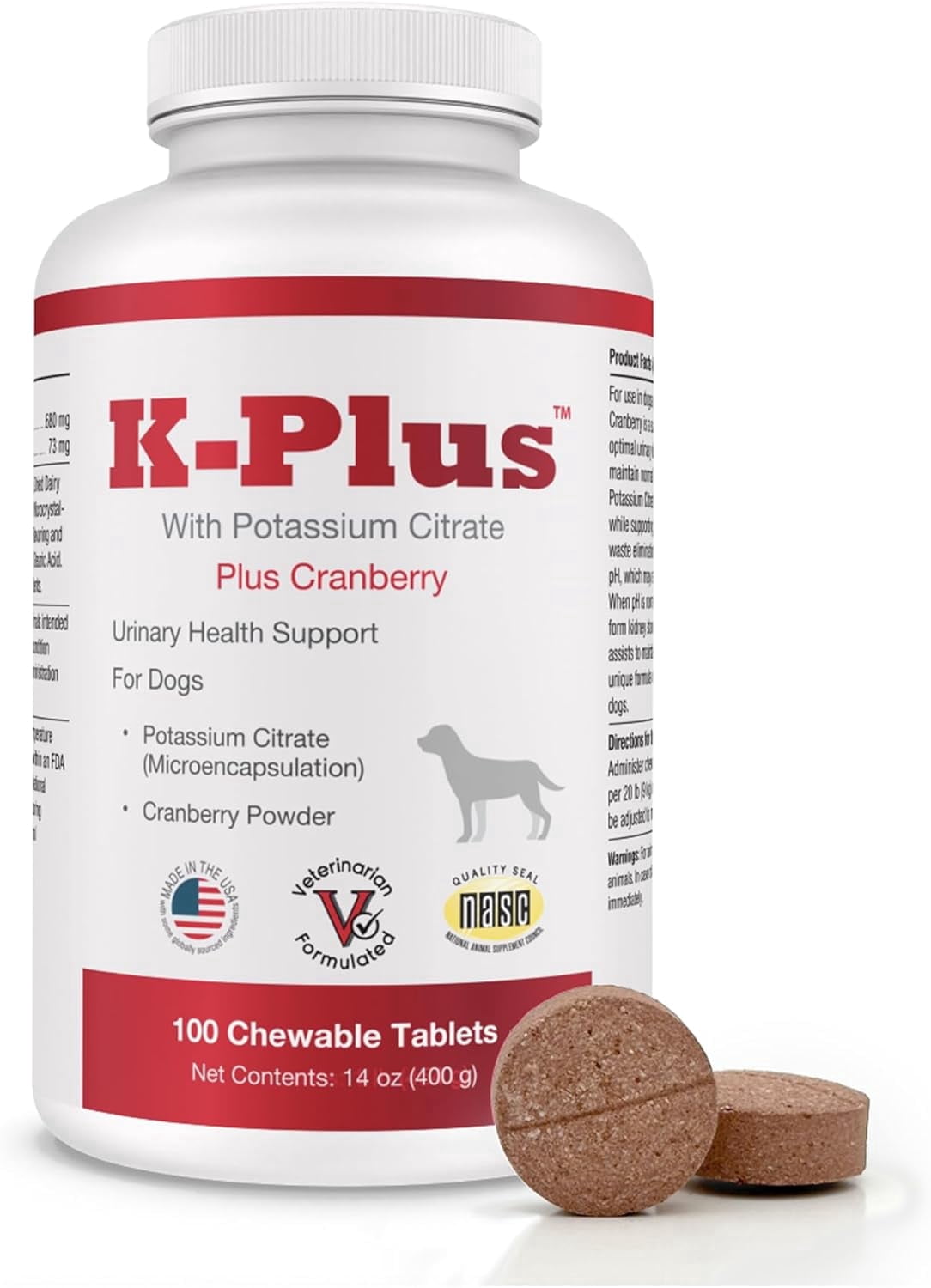 PHS K-Plus Potassium Citrate with Cranberry Supplement, 100 Tablets ...