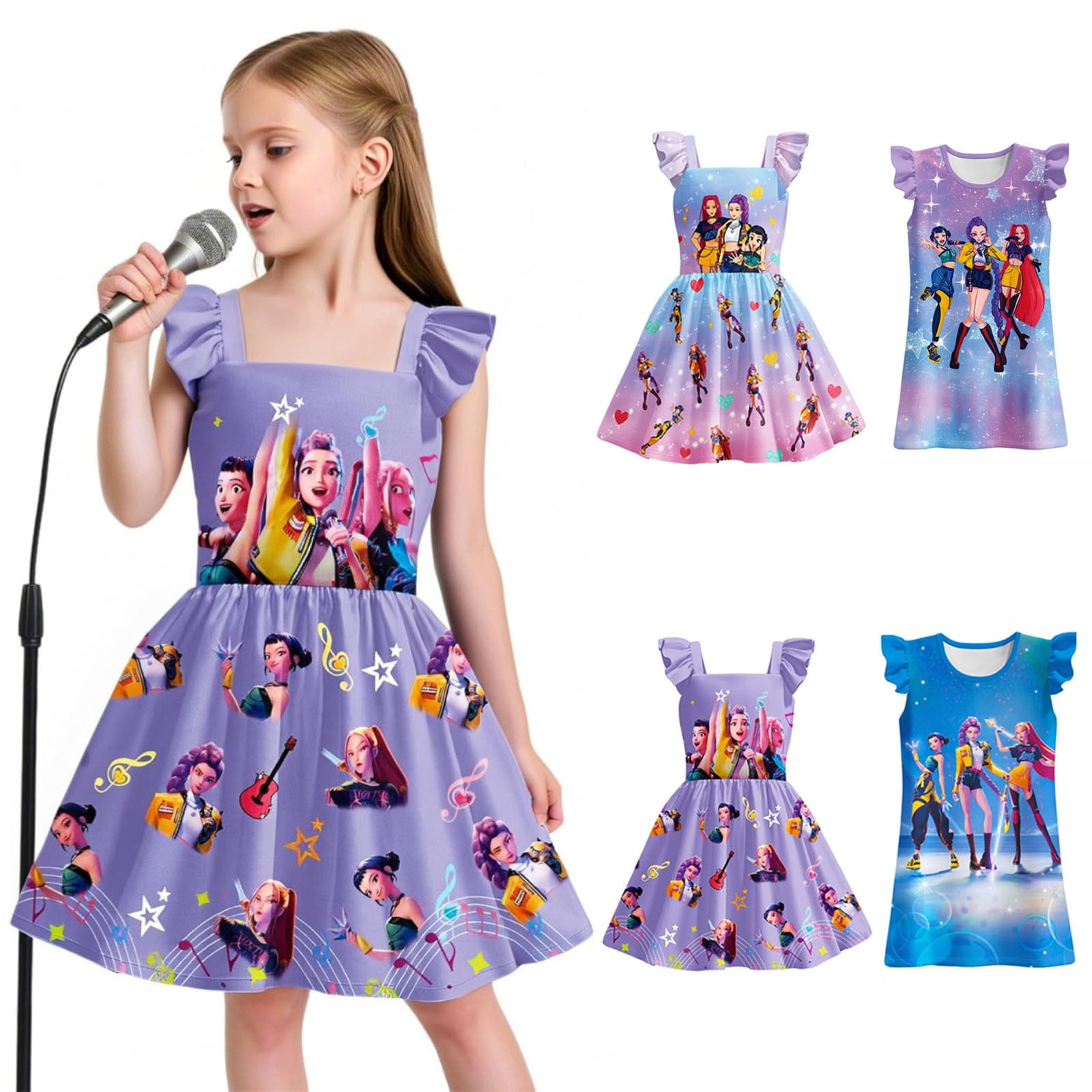 K-Pop Demon Hunters Dress Black Perform Outfits for Girls with Print ...