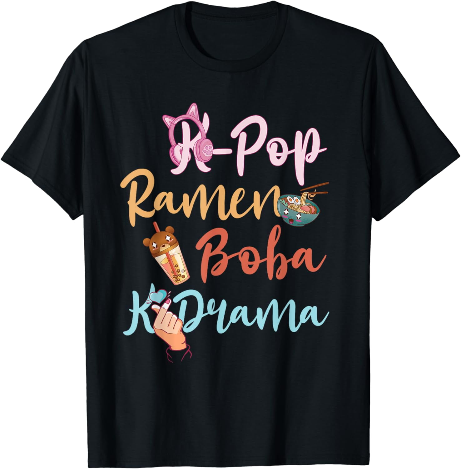 K-Pop Ramen Boba K-Drama Finger Heart Korean Music Lover T-Shirt ...