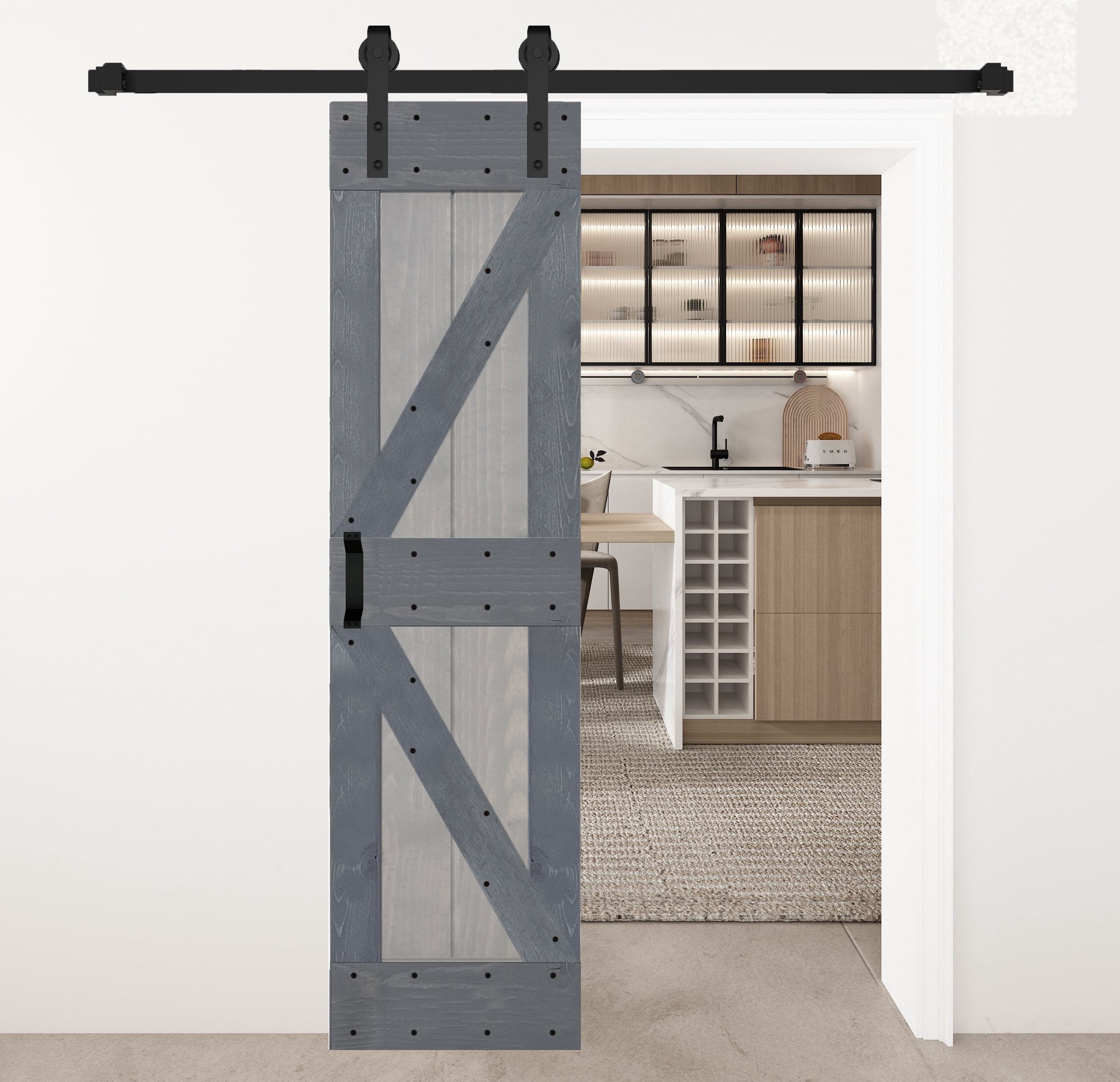 K Style 24 in. x 84 in. French Gray/Dark Gray Finished DIY Solid Wood ...
