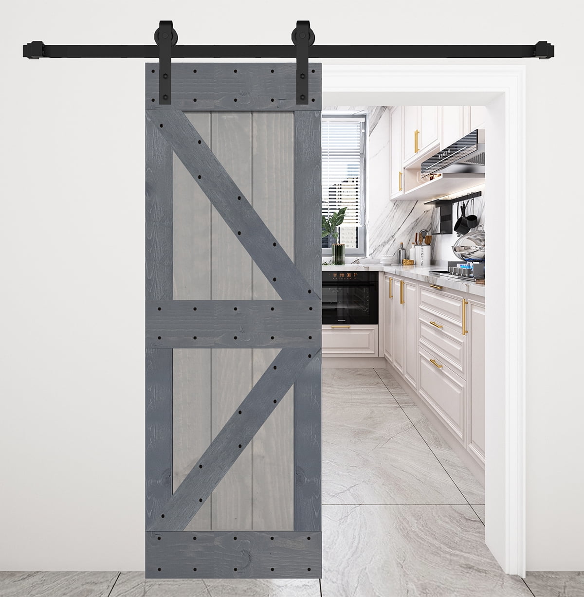 K Style 30 in. x 84 in. French Gray/Dark Gray Finished DIY Knotty Pine ...