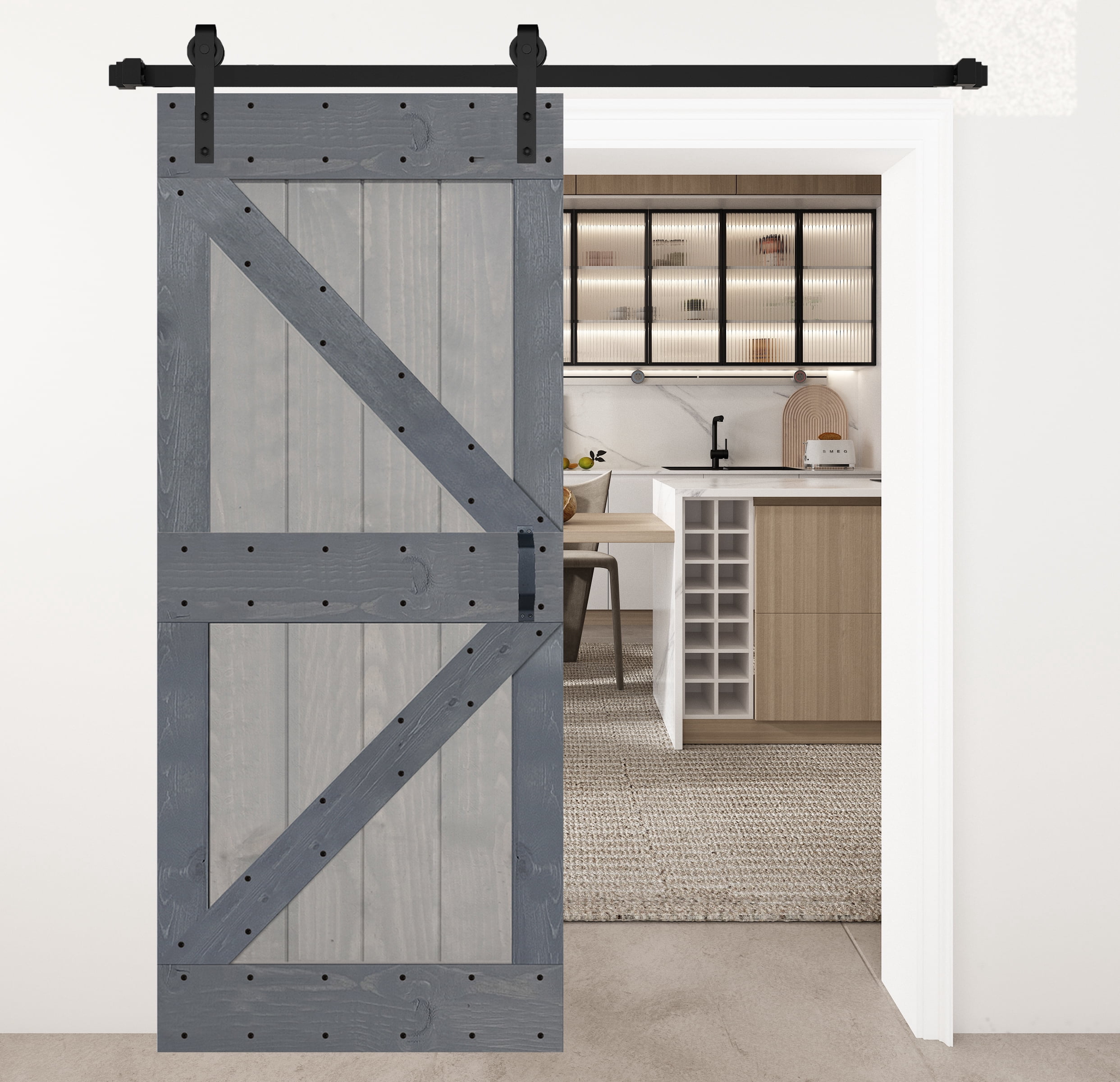 K Style 36 in. x 84 in. French Gray/Dark Gray Finished DIY Solid Wood ...