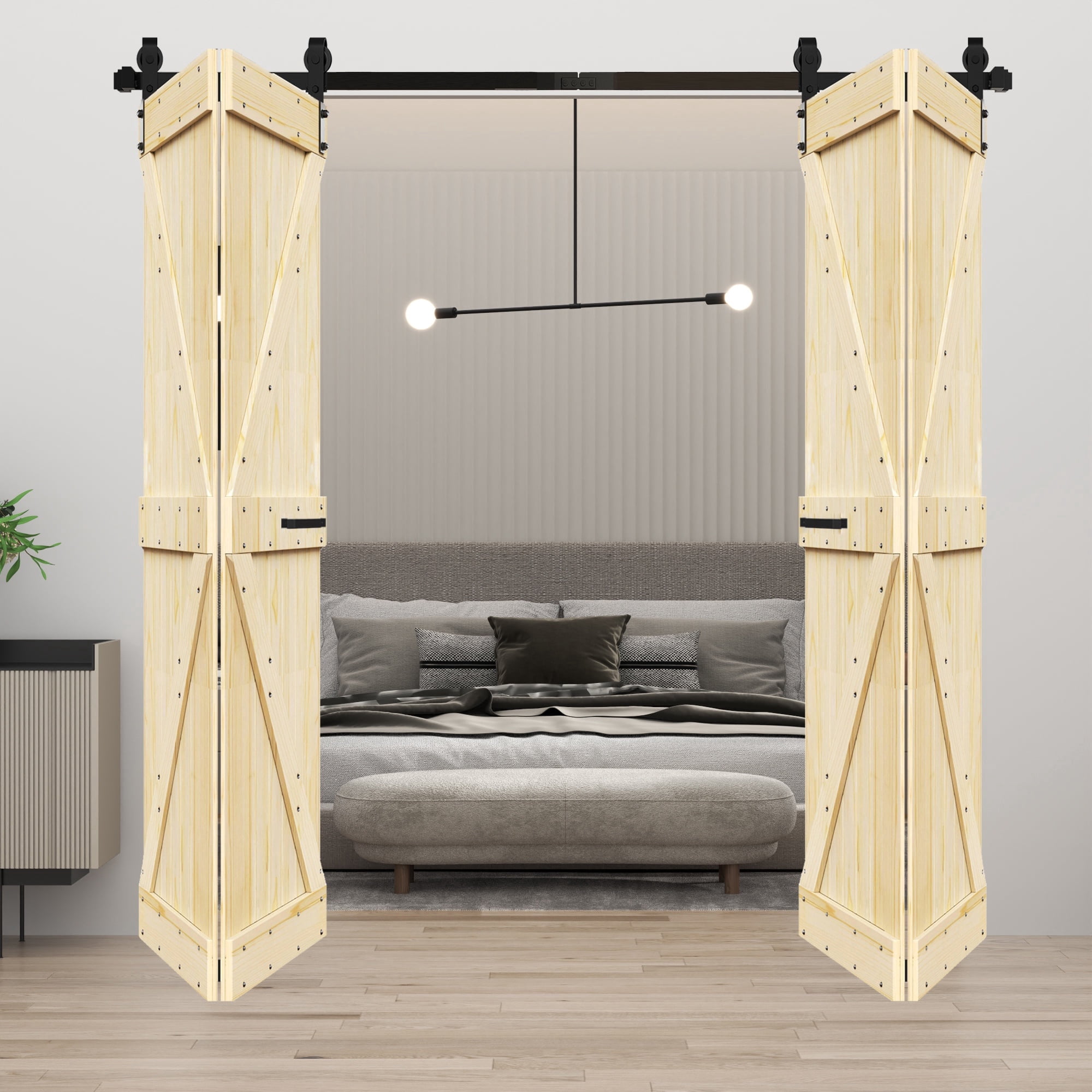 K Style 72 in. x 84 in.(18in x 84in x 4Panels) Unfinished Solid Wood Bi ...