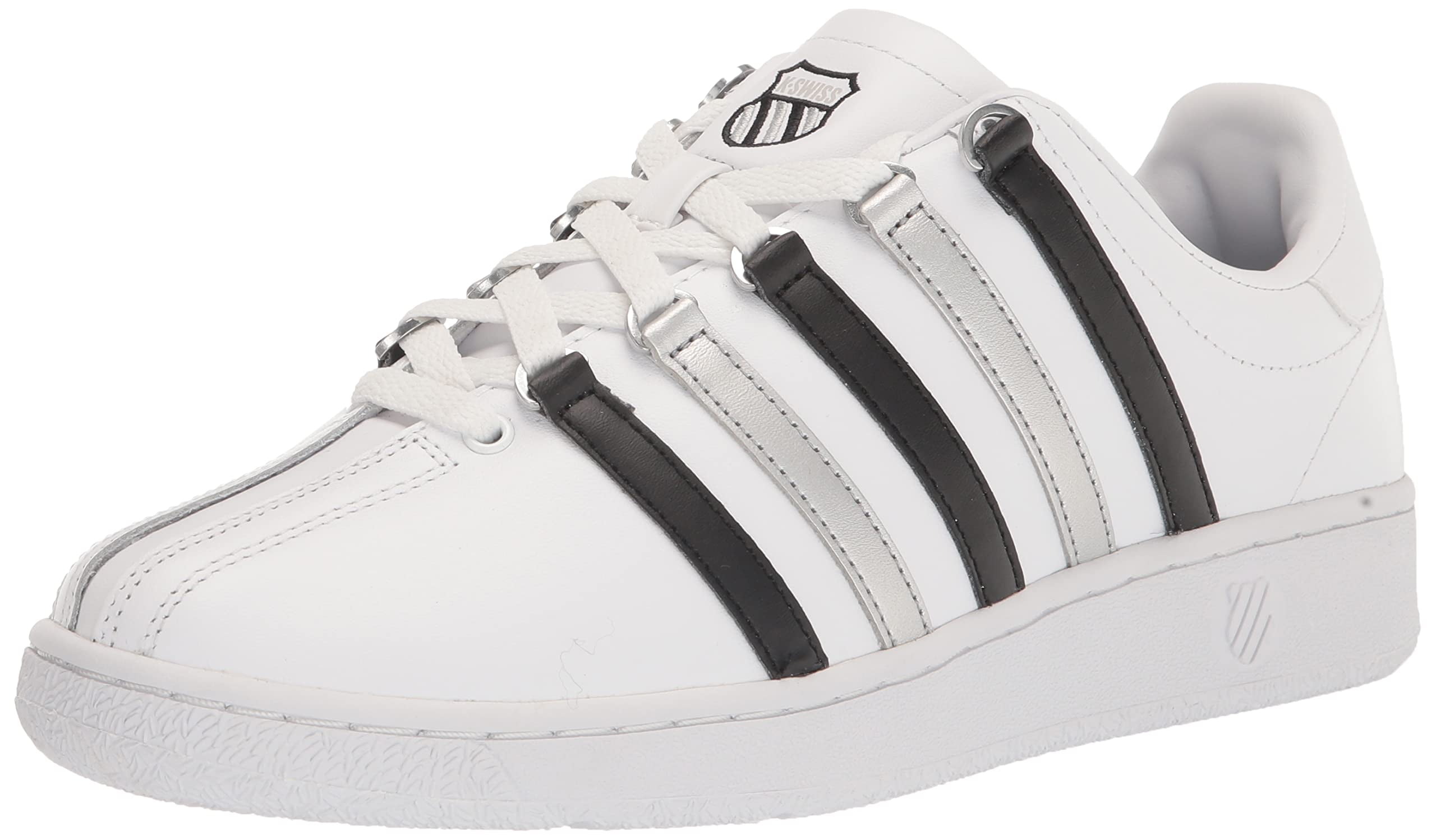 K-Swiss Men's Classic VN Leather Sneaker, White/Black/Silver, 8.5 XW ...