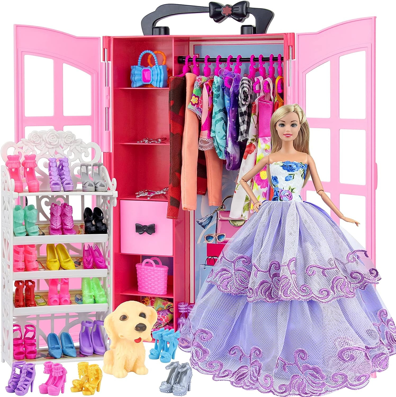 K.T. Fancy Fashion Doll 120pcs Wardrobe Organizer Toy Case with Clothes ...