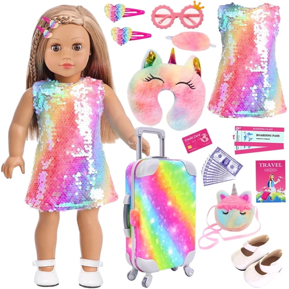 K.T. Fancy 23-Piece Doll Accessories Suitcase, Travel Luggage Set for ...