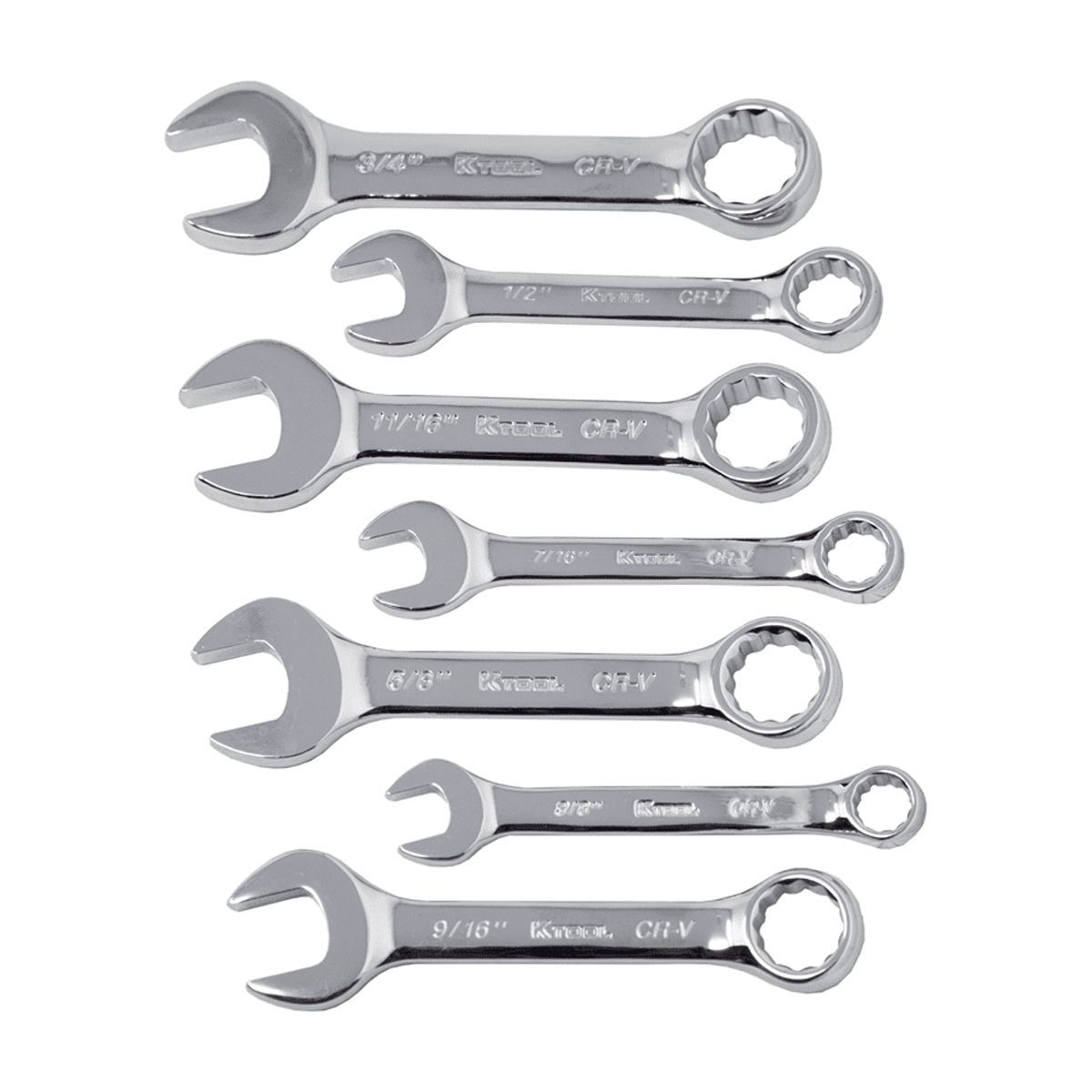 K-Tool 41200 7pc SAE Short Combo Wrench Set, Fractional 3/8" to 3/4 ...