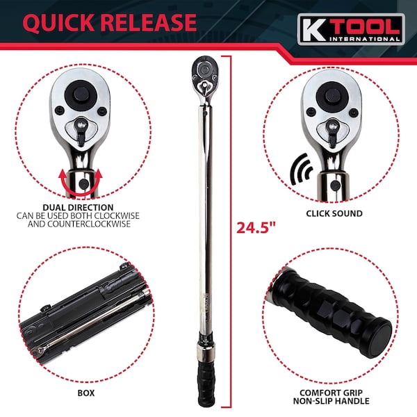 K-Tool International Adjustable Ratcheting Torque Wrench Usa KTI72126A ...