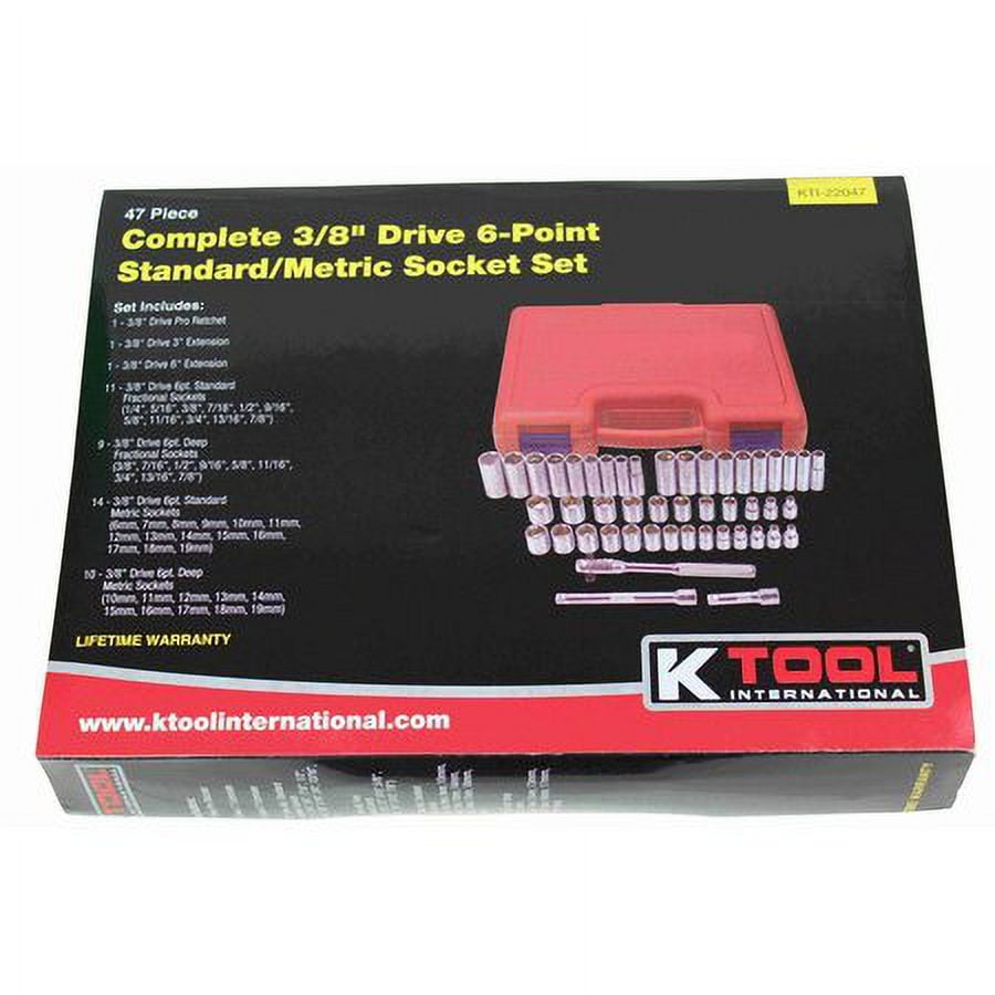 K-Tool International Socket Set,3/8"Dr,6Pt,47 pcs. KTI-22047 - Walmart.com
