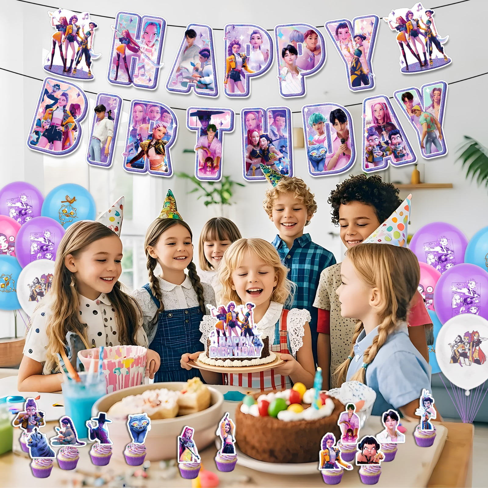 K+pop D+emon+H+unters Birthday Party Decoration Set Witch Hunters Birthday Theme Party ...