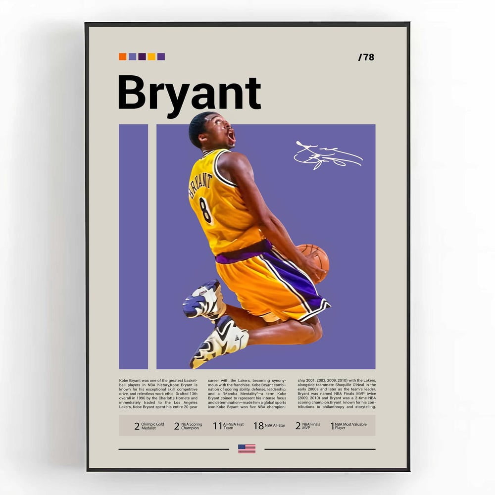 K0be Bryant Poster, Los Angeles Lakers Print, Basketball Art, Kobe ...