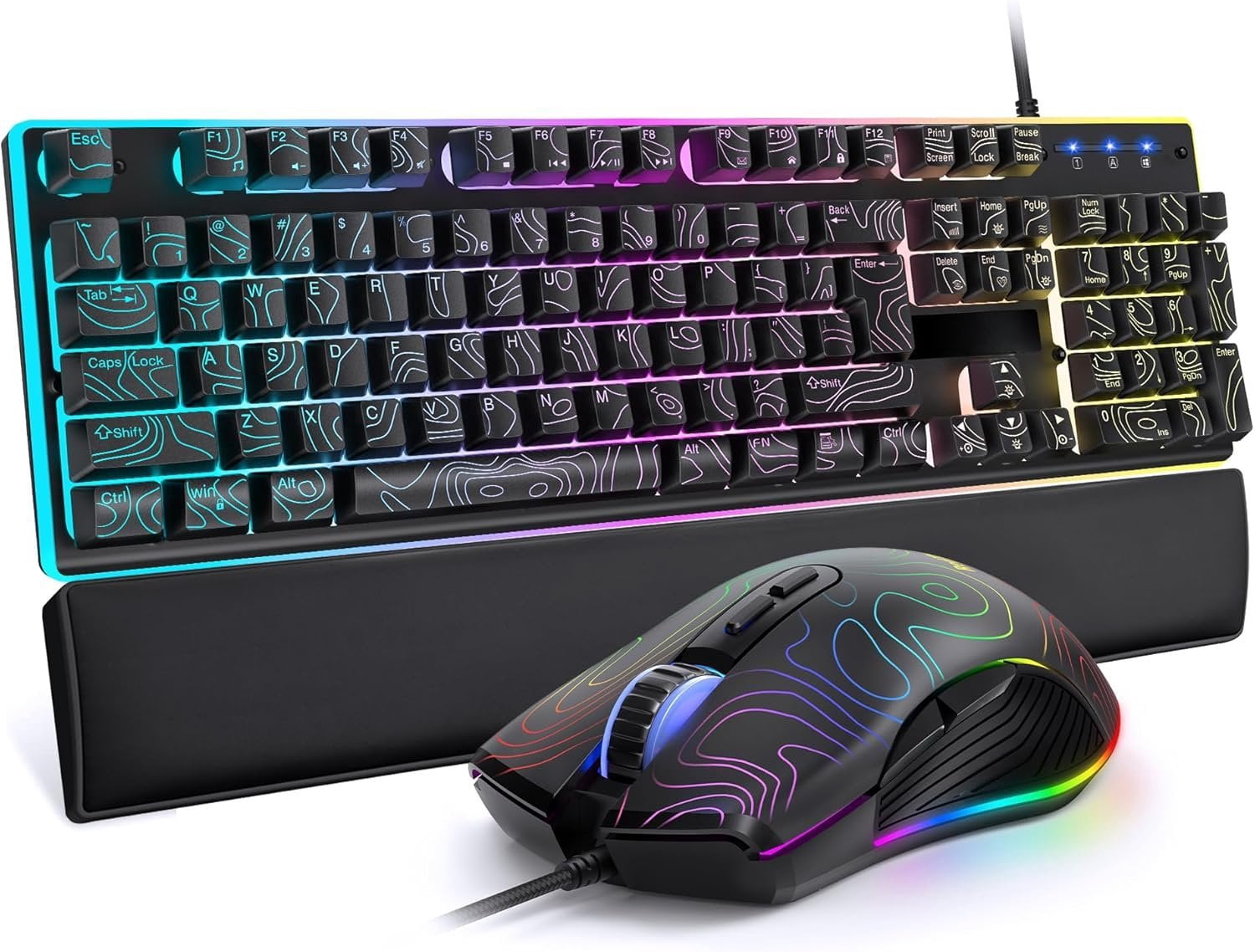 K10 Wired Gaming Keyboard & Combo with Wrist Rest, Adjustable RGB ...