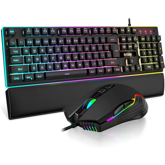 K10 Wired Gaming Keyboard and Mouse and Wrist Rest Combo RGB Backlit ...