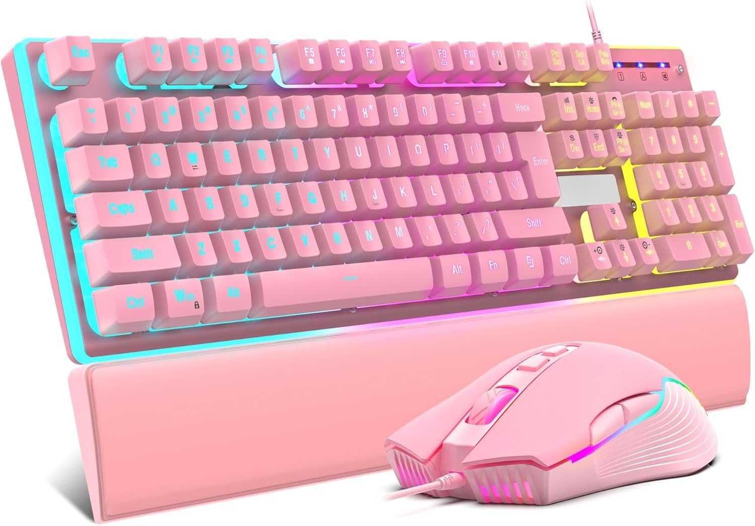 K10 Wired Gaming Keyboard and and Wrist Rest Combo, Backlit, Mechanical ...