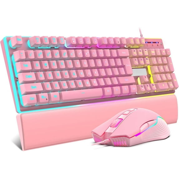 K10 Wired Gaming Keyboard and and Wrist Rest Combo, Backlit, Mechanical ...