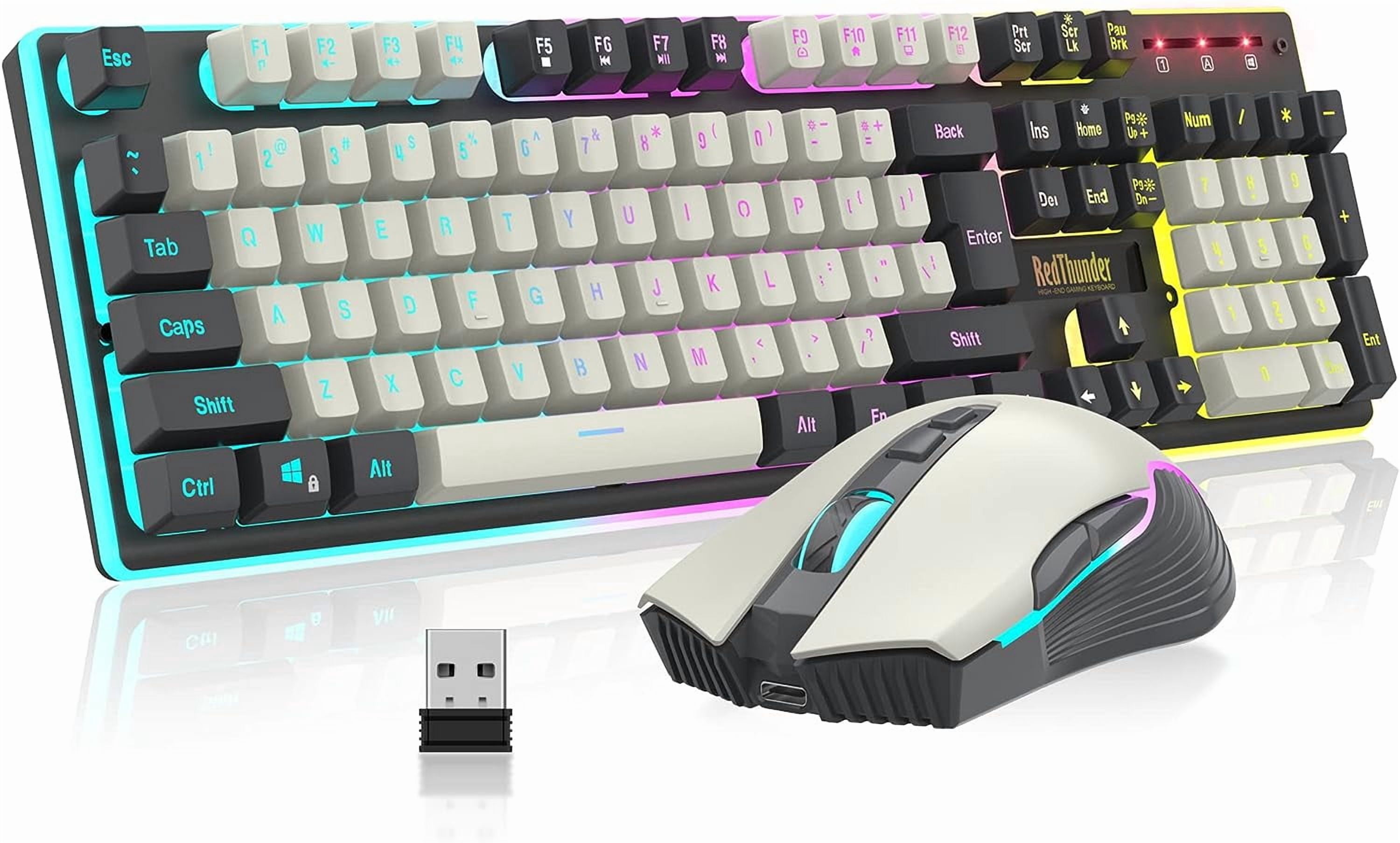 K10 Wireless Gaming Keyboard and Combo, LED Backlit Rechargeable ...