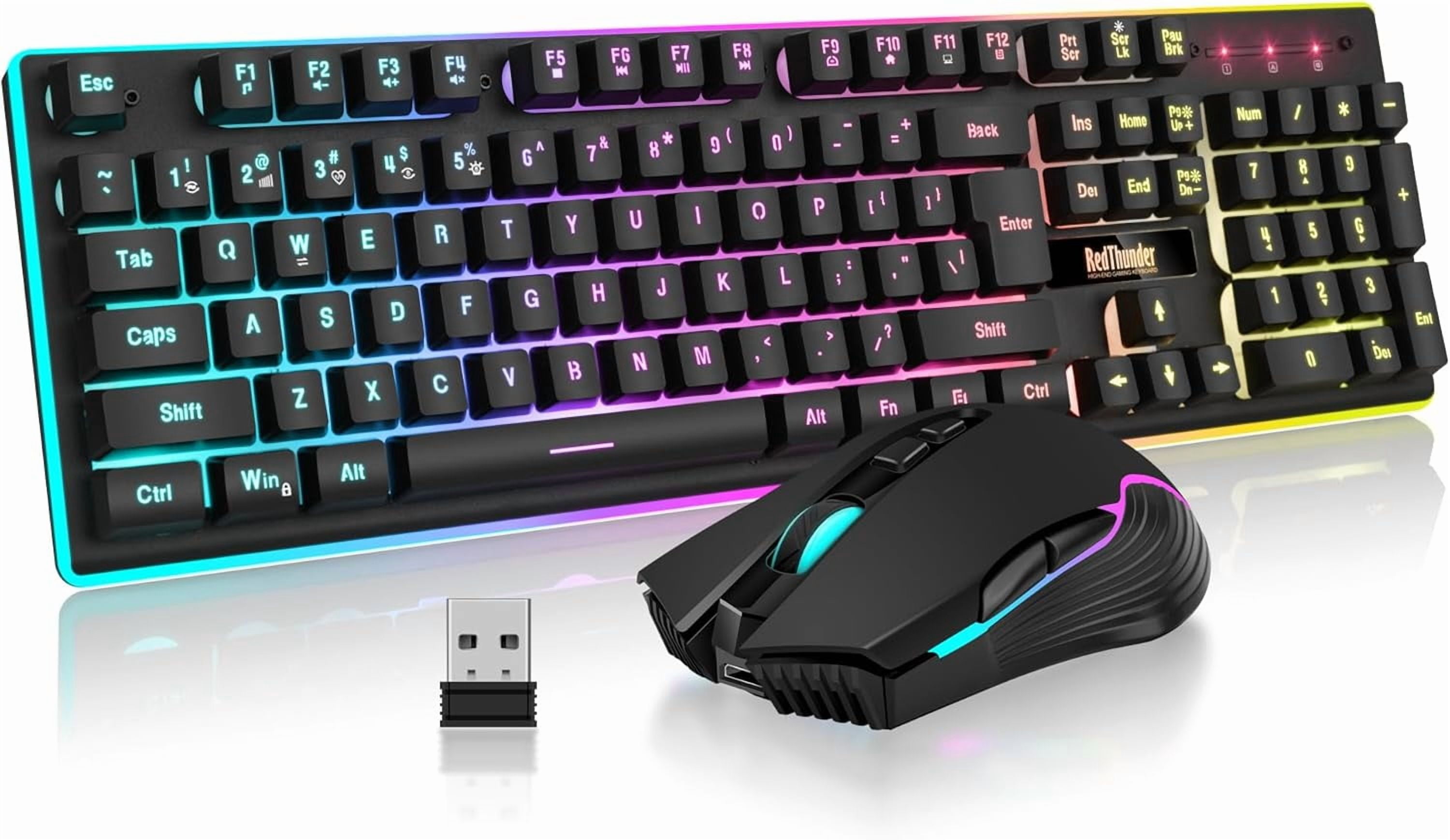 K10 Wireless Gaming Keyboard and Mouse Combo, LED Backlit Rechargeable ...